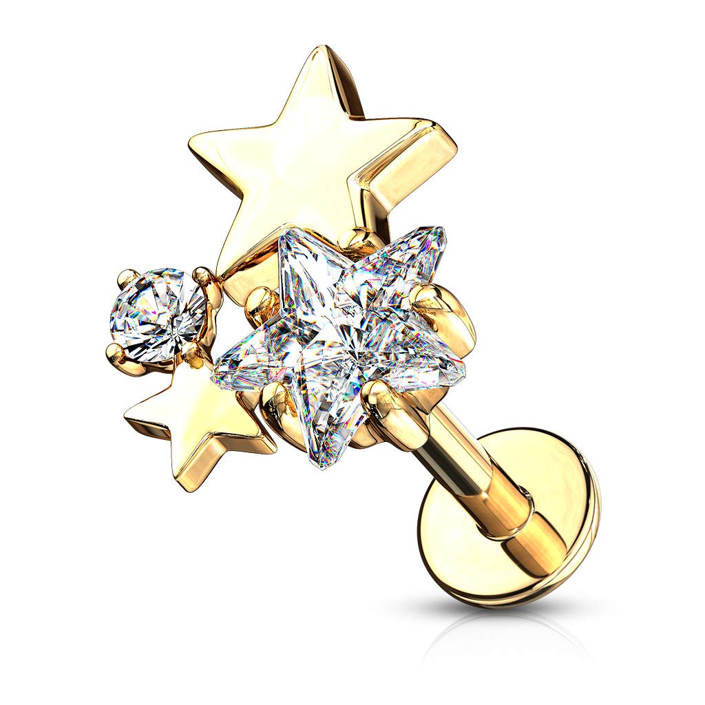 Pierced Owl 16GA Stainless Steel CZ Crystal Star Cluster Top Labret Monroe Cartilage Ear Stud (Gold Tone)