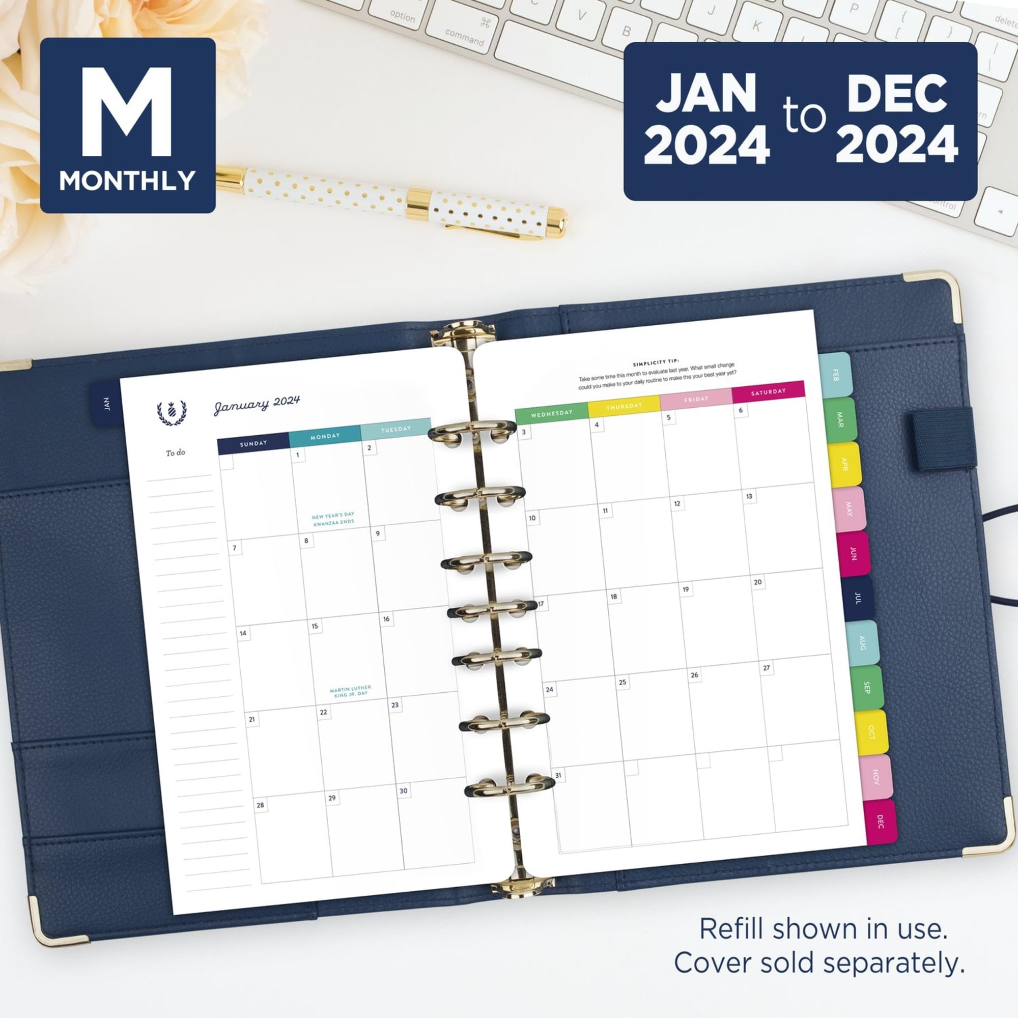Simplified by Emily Ley for AT-A-GLANCEĀ® Weekly Loose-Leaf Planner Refill Pages, 5-1/2" x 8-1/2", January to December 2024, EL100-4111