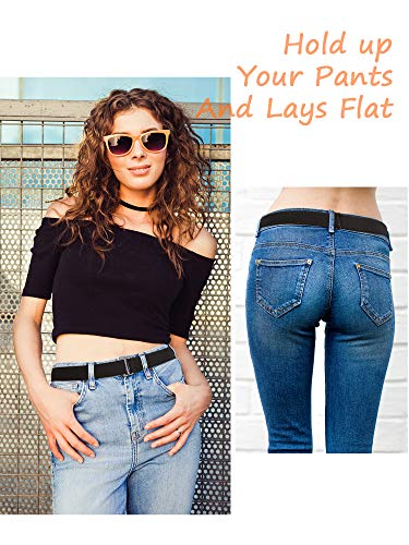 SATINIOR 2/3/4 Pack Women Elastic Stretch Belt Invisible Belts with Flat Buckle for Jeans Pants Dresses(Black, Dark Blue, Khaki, Brown,4 Pack)