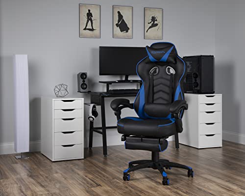 RESPAWN 110 Ergonomic Gaming Chair with Footrest Recliner - Racing Style High Back PC Computer Desk Office Chair - 360 Swivel, Adjustable Lumbar Support, Headrest Pillow, Padded Armrests - 2019 Blue