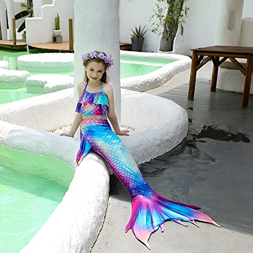 Rainbow Swimmable Mermaid Tail Bikini Sets with Monofin Swimware Girls Kids Cospaly Gift GB63 8T