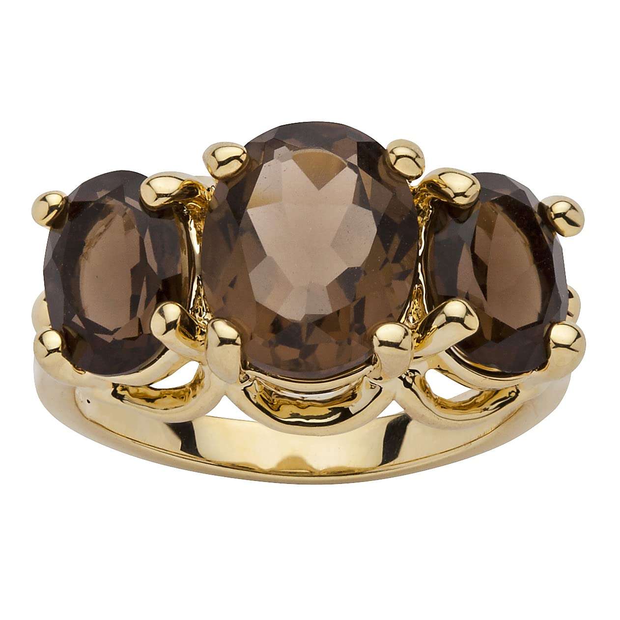 PalmBeach Yellow Gold-plated Oval Cut Genuine Smoky Quartz 3-Stone Ring Sizes 5-10 Size 6