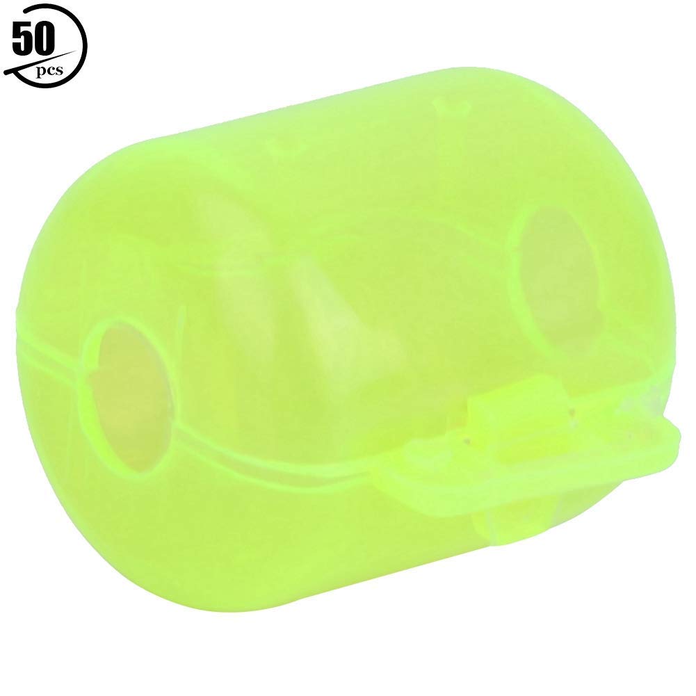SUNGOOYUE 50pcs Fishing Hook Box, Portable Fluorescent Yellow Squid Lure Hook Cover Case Organizer Grid Box for Hook Bait(M)