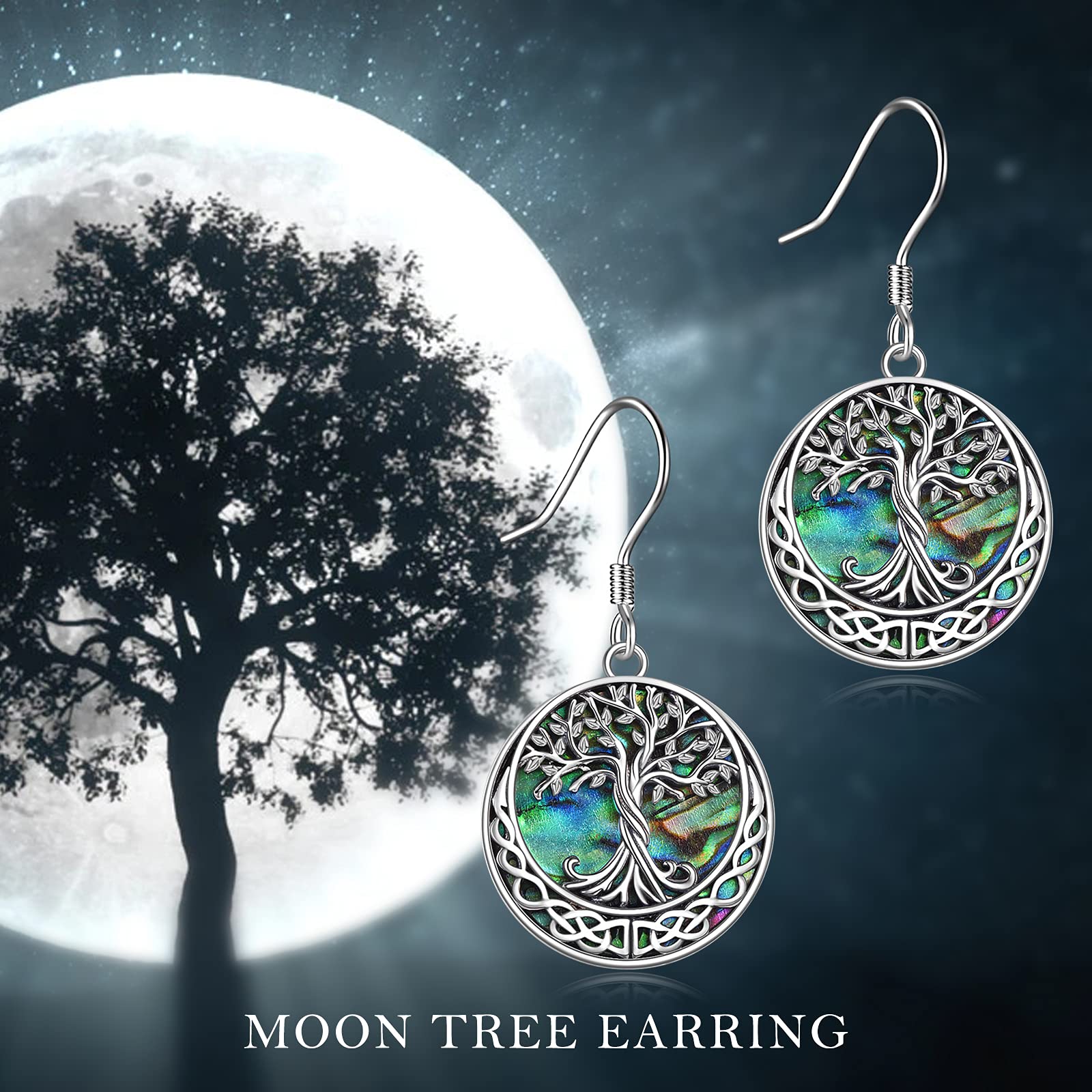 Tree of Life Earrings Sterling Silver Celtic Tree of Life Abalone Shell Dangle Drop Earrings for Women Jewelry