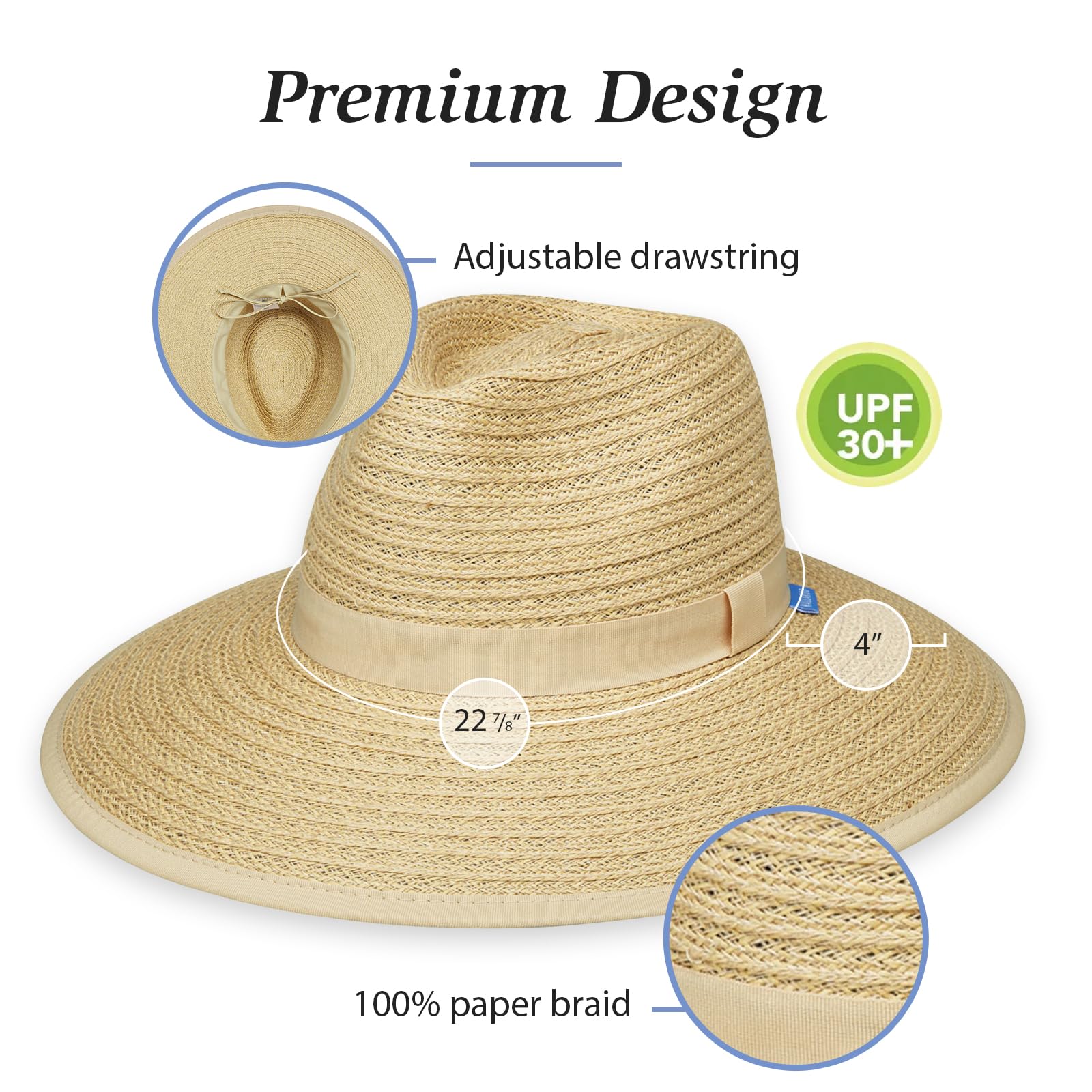 Wallaroo Hat Company – Women’s Bali Fedora – UPF 30+ Sun Protection, Wide Brim, Packable and Adjustable Sizing for Medium Crown Sizes – Fashionable Sun Hat for Everyday Sun Protection (Natural)
