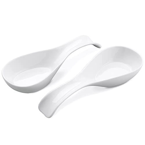 Yedio Porcelain Spoon Rest for Cooking, 2 Piece White Spoon Holder for Kitchen Counter, 9.5 Inch Large Spoon Rest for Cooktop