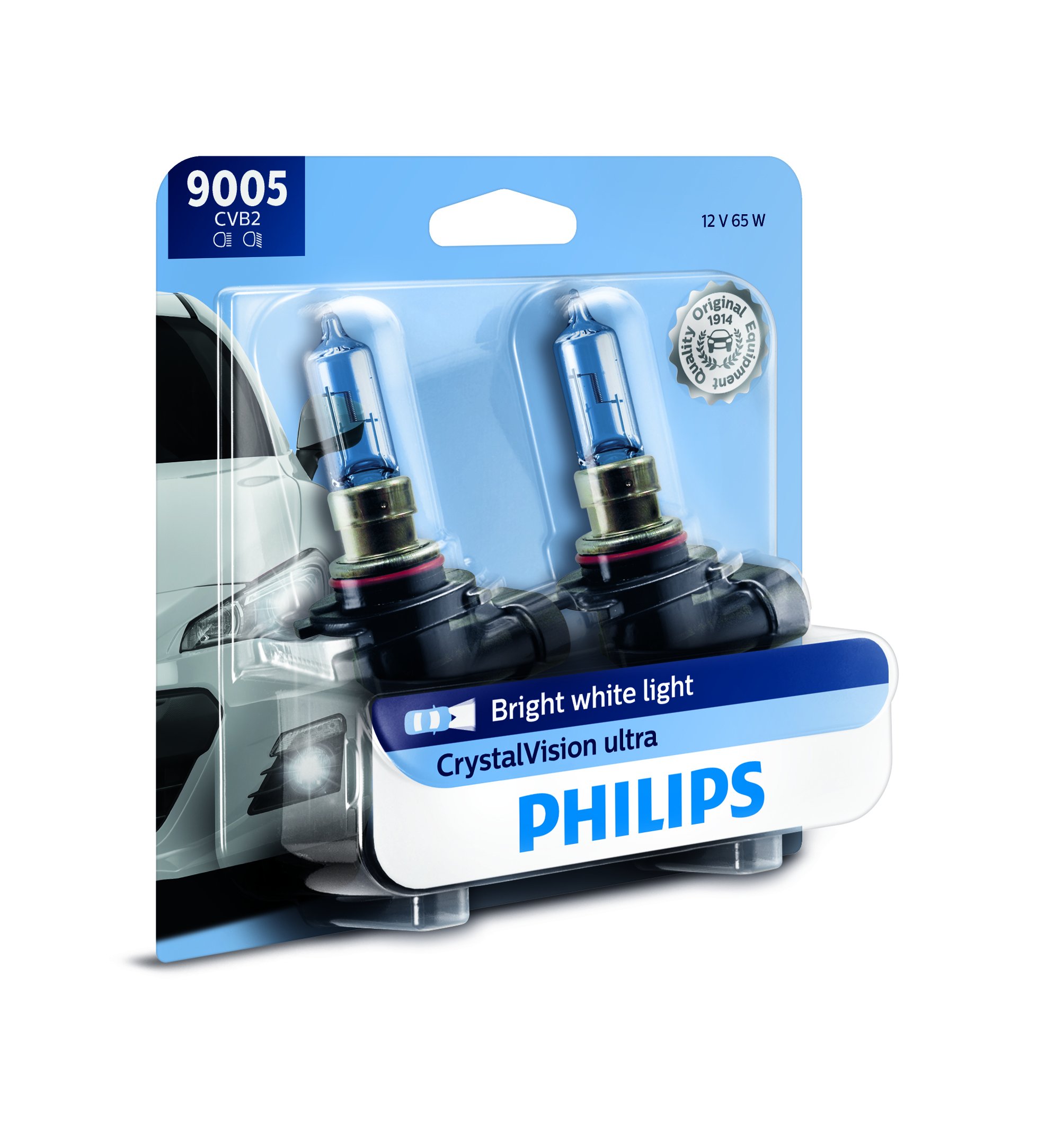 Philips automotive lighting 9005 CrystalVision Ultra Upgrade Bright White Headlight Bulb, 2 Pack (9005CVB2)