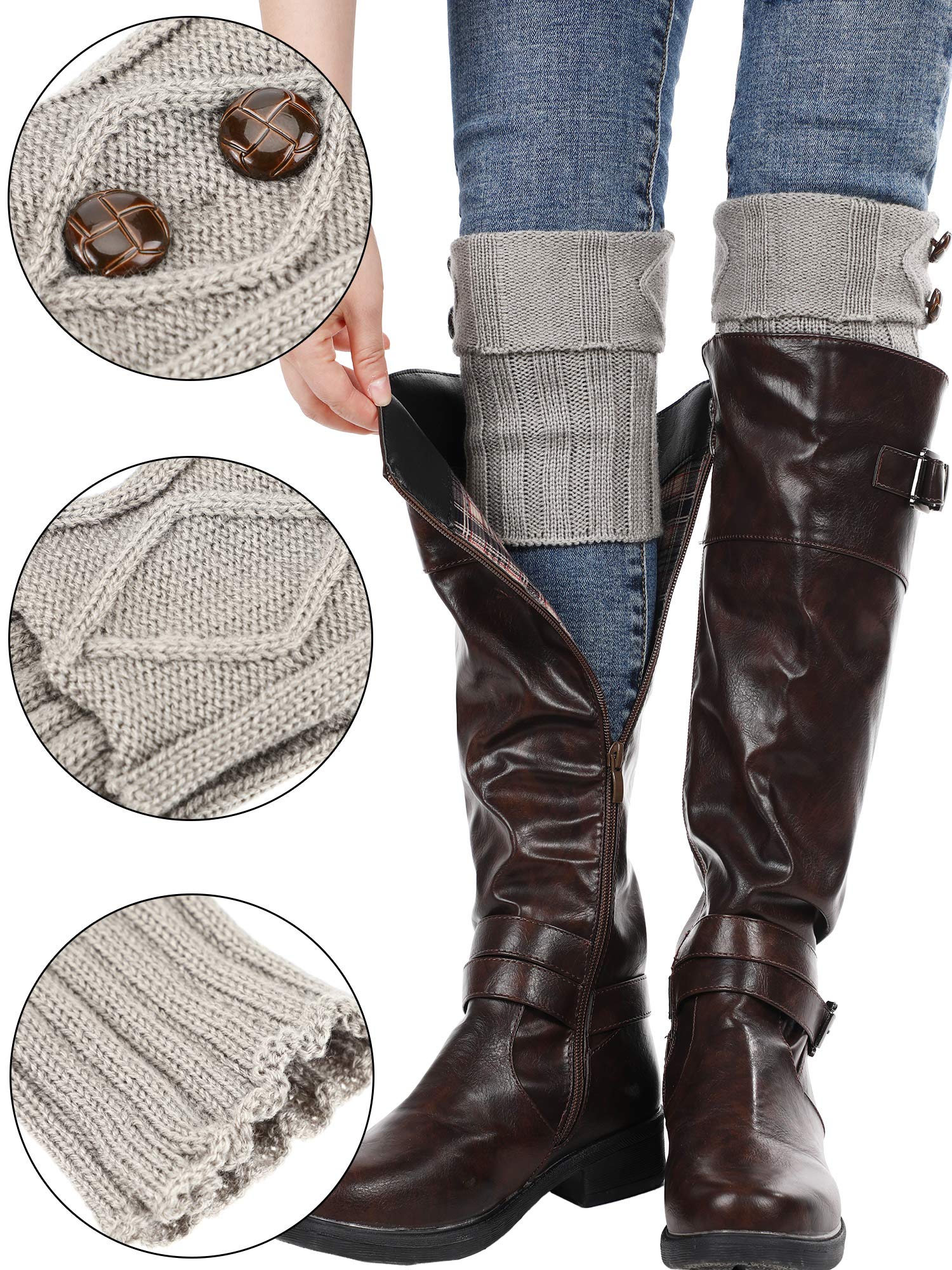 SATINIOR 6 Pairs Women Boot Cuffs Socks Cable Winter Knitted Boot Cuffs Socks Short Knitted Leg Warmers Button Boot Toppers (Vivid Colors)