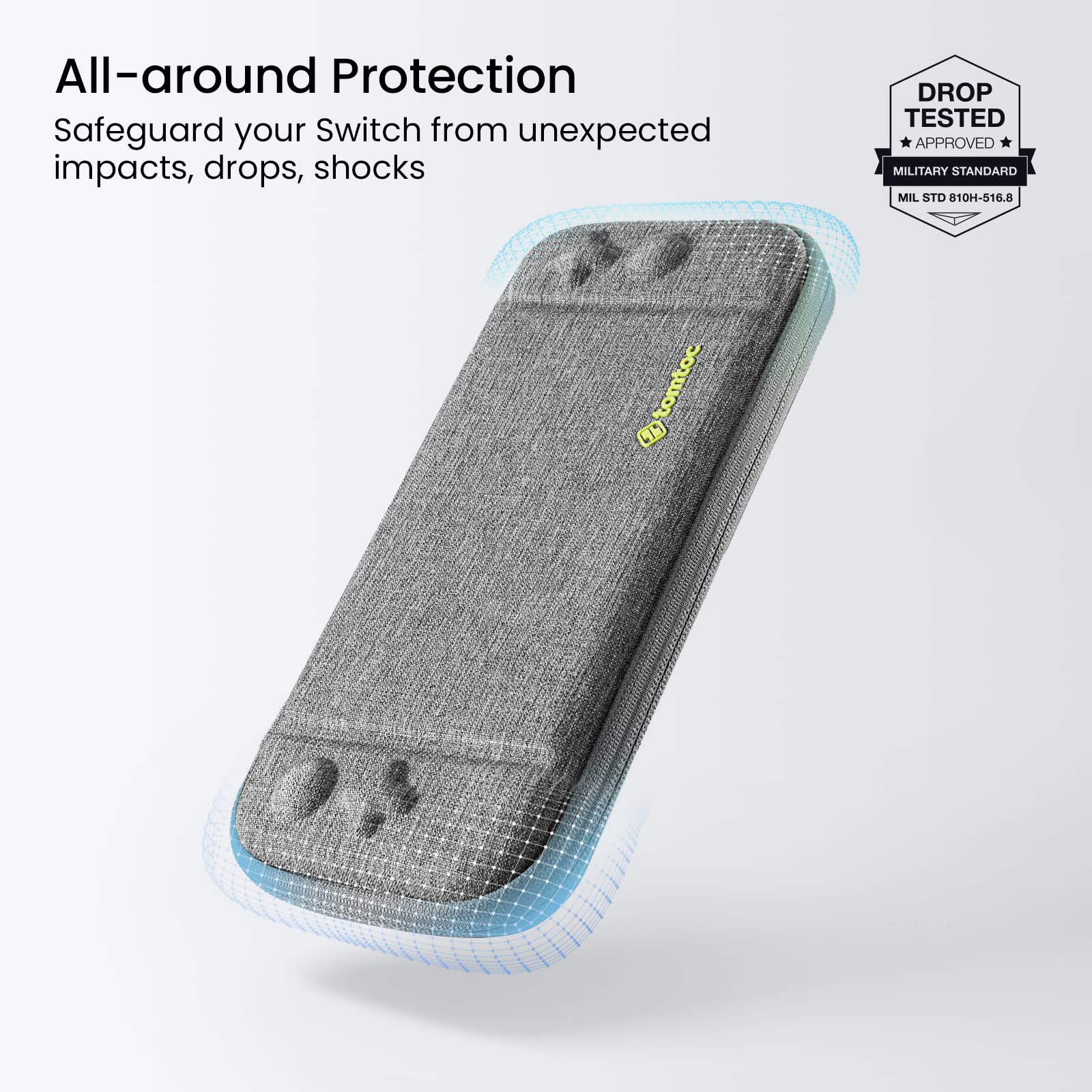 tomtoc Switch Case for Nintendo Switch, Slim Switch Sleeve with 10 Game Cartridges, Protective Switch Carry Case for Travel, with Original Patent and Military Level Protection, Gray
