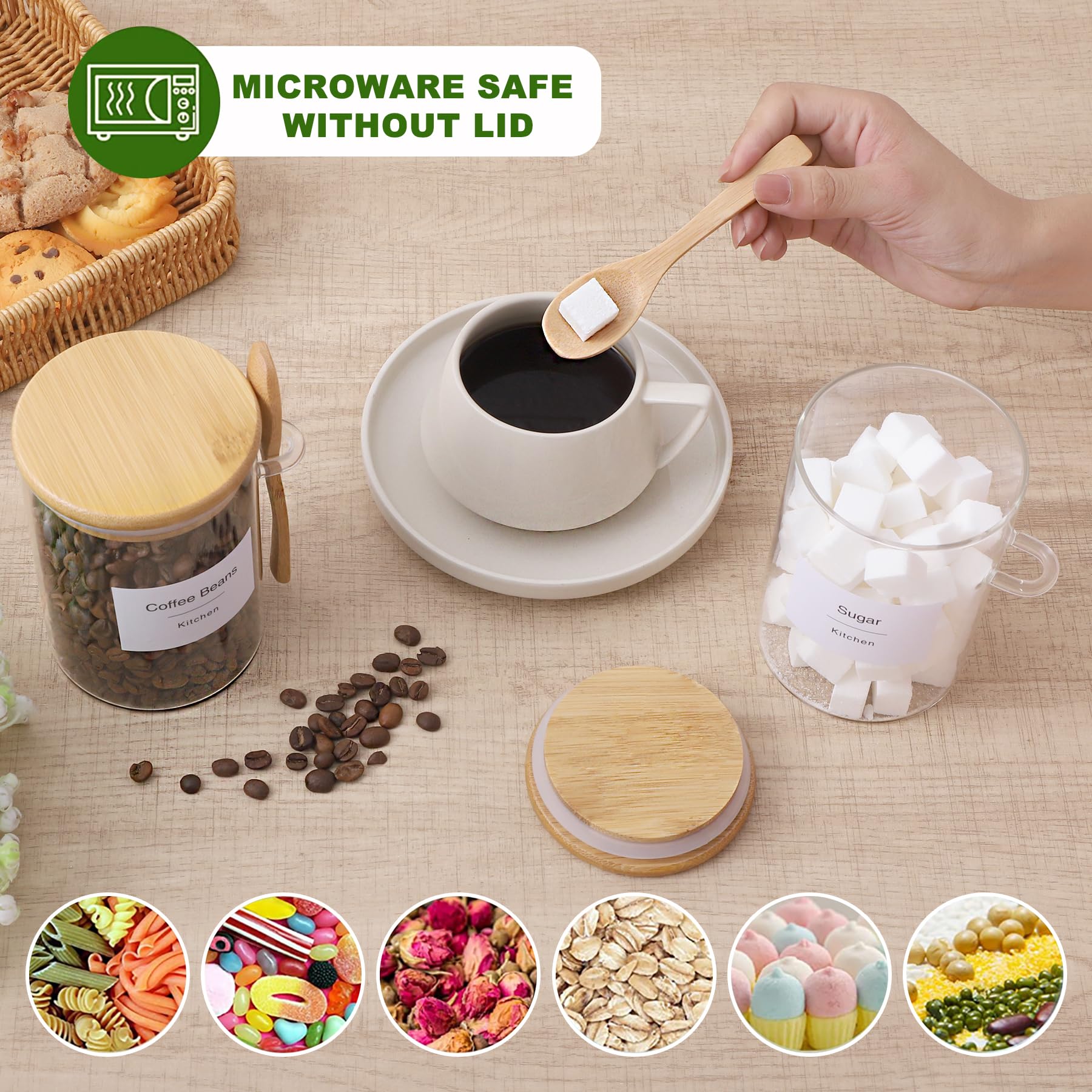 Sugar Jar Bath Salt Container β 17 oz Glass Jar with Bamboo Lid and Spoon, Sugar Cube Holder and Canister for Countertop, Glass Containers for Coffee Beans, Tea and Overnight Oats (4 Pack)
