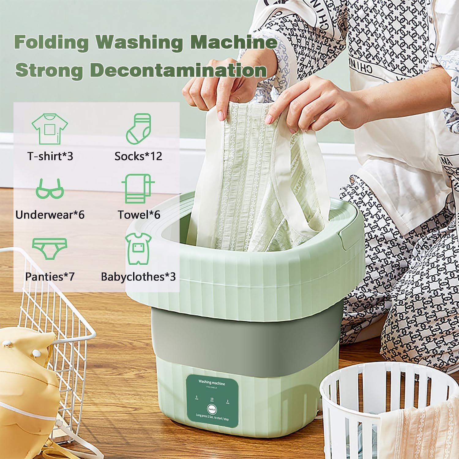 Portable Washing Machine,Foldable Mini Washing Machine - Washing Machine for Baby Clothes, Underwear or Small Items,Camping, RV, Travel, Underwear, Socks and Easy to Carry (ABS-Green)