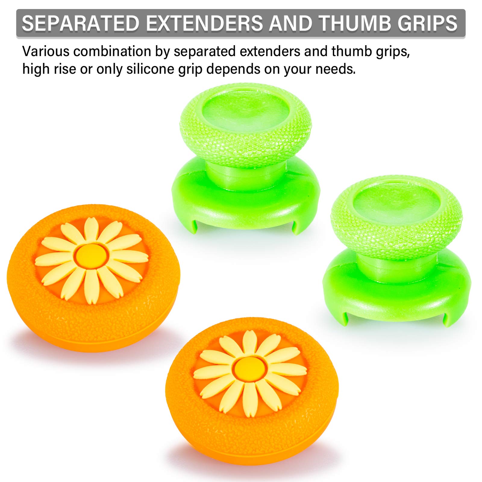 Playrealm FPS Thumbstick Extender & 3D Texture Rubber Silicone Grip Cover 2 Sets for Xbox Series X/S & Xbox One Controller (Daisy Orange)