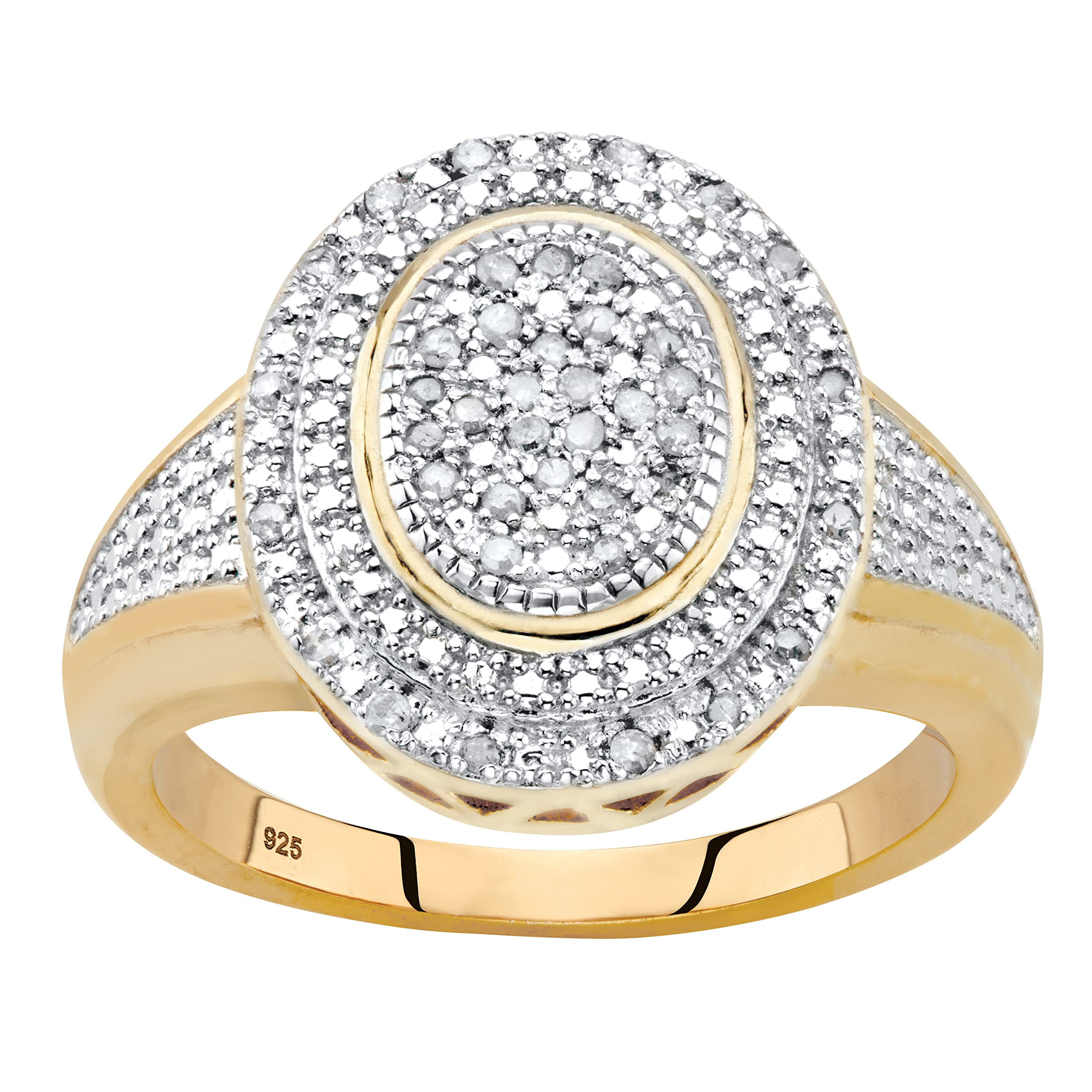 PalmBeach Yellow Gold-plated Sterling Silver Round Genuine Diamond Oval Shaped Ring (1/5 cttw, I Color, I3 Clarity) Sizes 6-10 Size 8