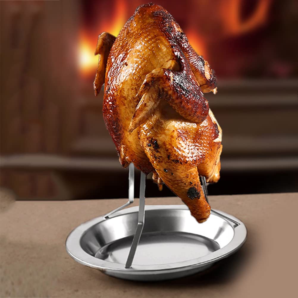Wusteg Chicken Roasting Rack with Non-Stick Grill Pan Sturdy Stainless Steel Poultry Turkey Holder Vertical Roaster Pan Duck Holder Grill Stand Roasting for Home & Camping Oven, BBQ Cooking