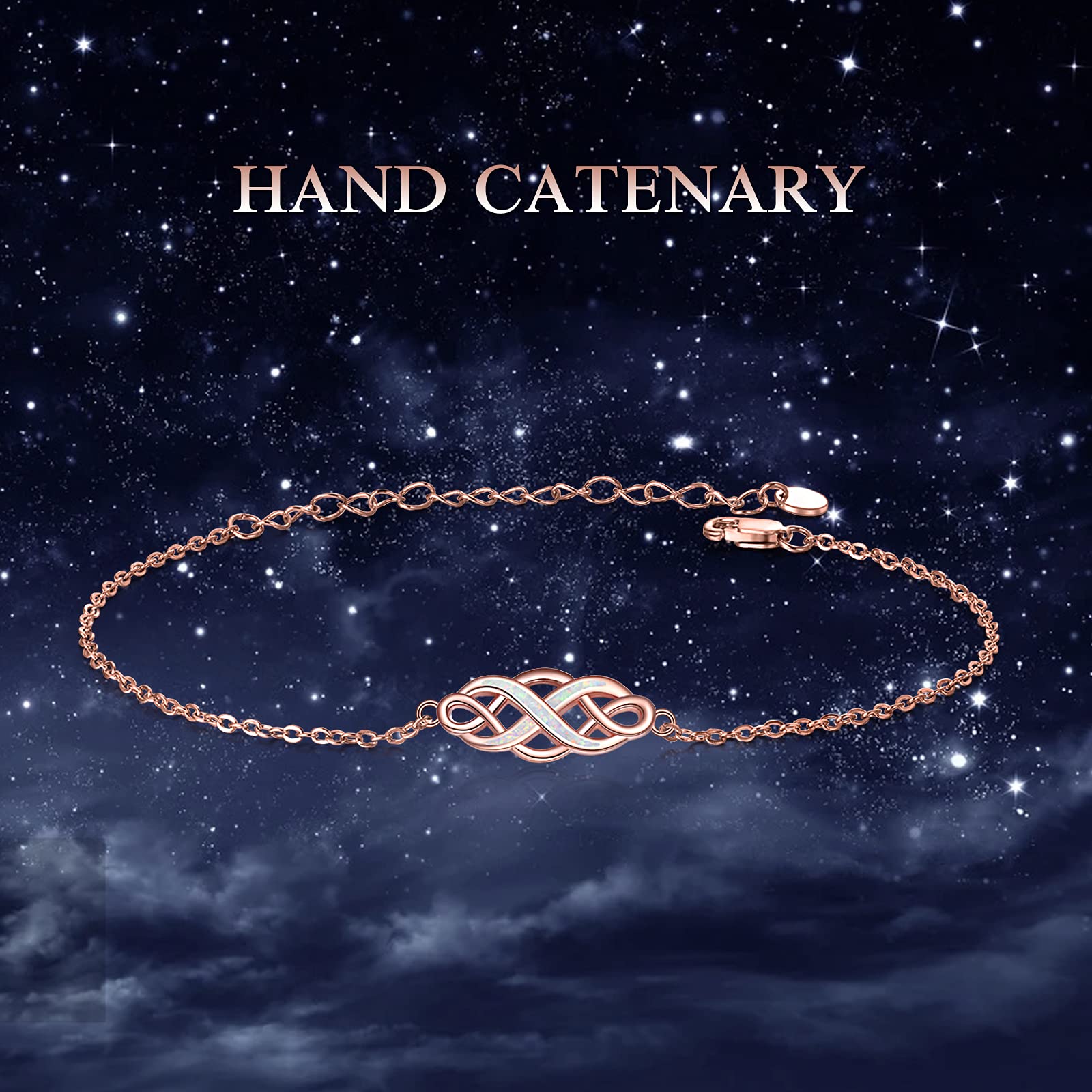 YFN Rose Opal Bracelets Irish Celtic Knot Jewelry Sterling Silver Infinity Love Adjustable Bracelet for Women (Pink)
