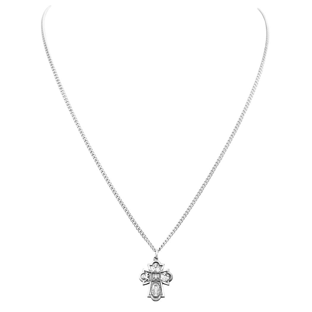 Rosemarie Collections Small Religious Four Way Cross Pendant Necklace 18"