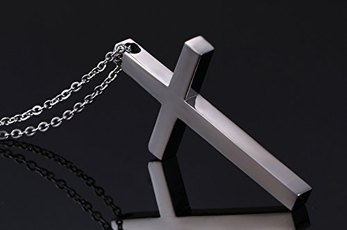 Reve Simple Stainless Steel Silver Tone Cross Pendant Necklace for Men Women, 20-24 Inches Chain (20)