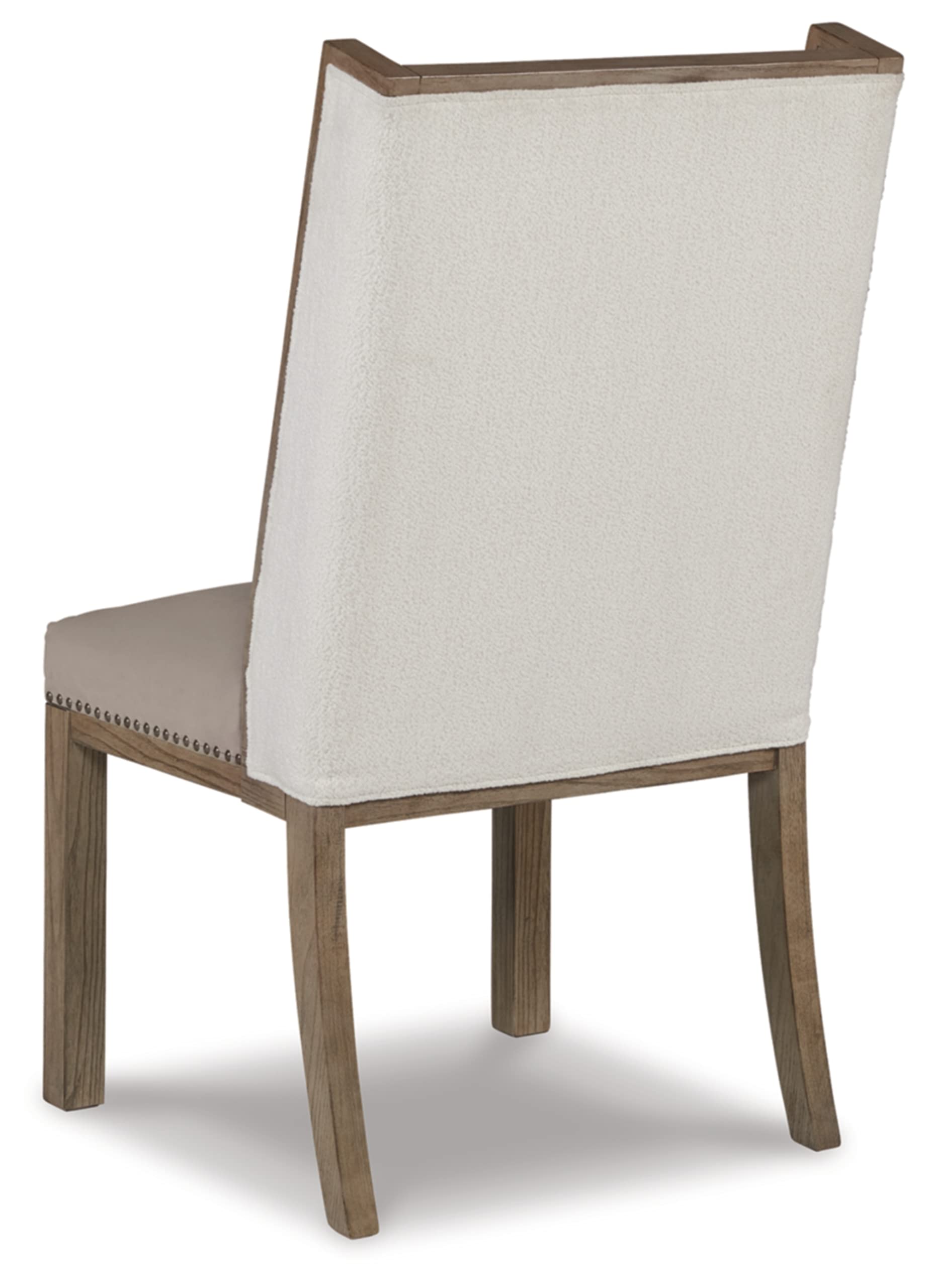 Signature Design by Ashley Chrestner 19.38" Modern Upholstered Dining Side Chair with Nailheads, 2 Count, White & Light Brown