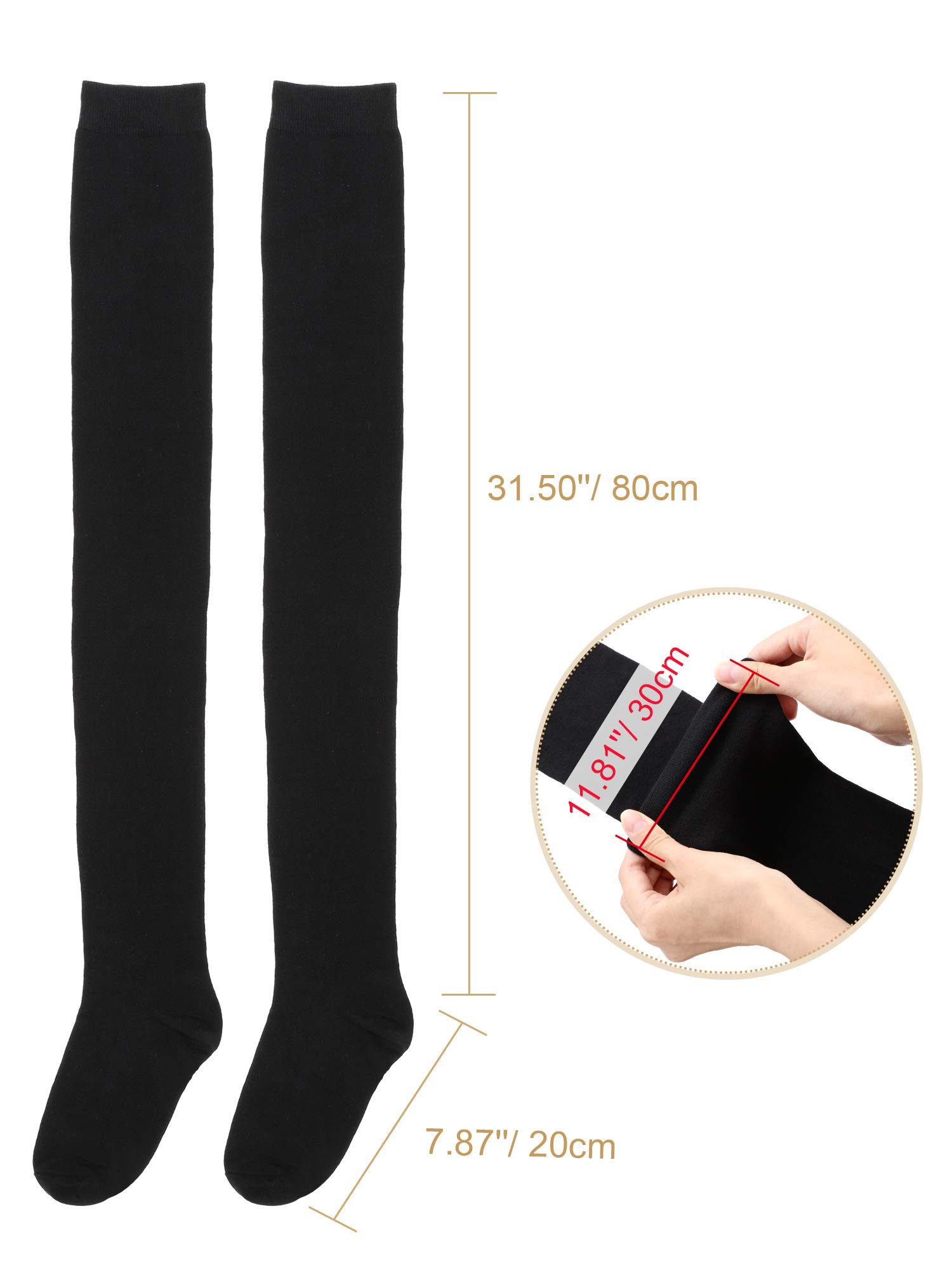 SATINIOR Extra Long Socks Thigh High Cotton Socks Extra Long Knee Boot Stockings for Women (Black)