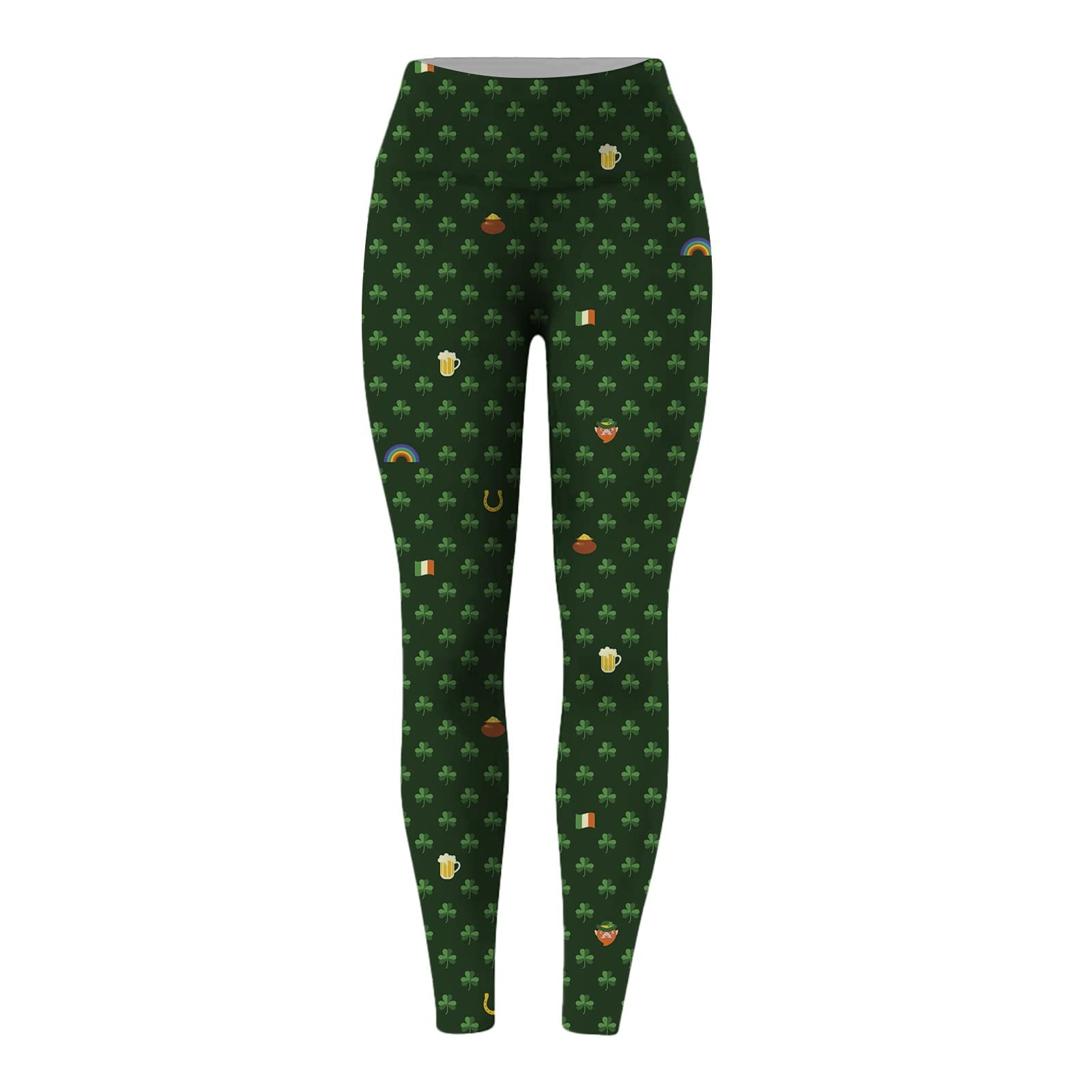 Women's St. Patricks Day Tights Clover Irish Shamrock Seamless Leggings for Women Butt Shaping Skinny Pant