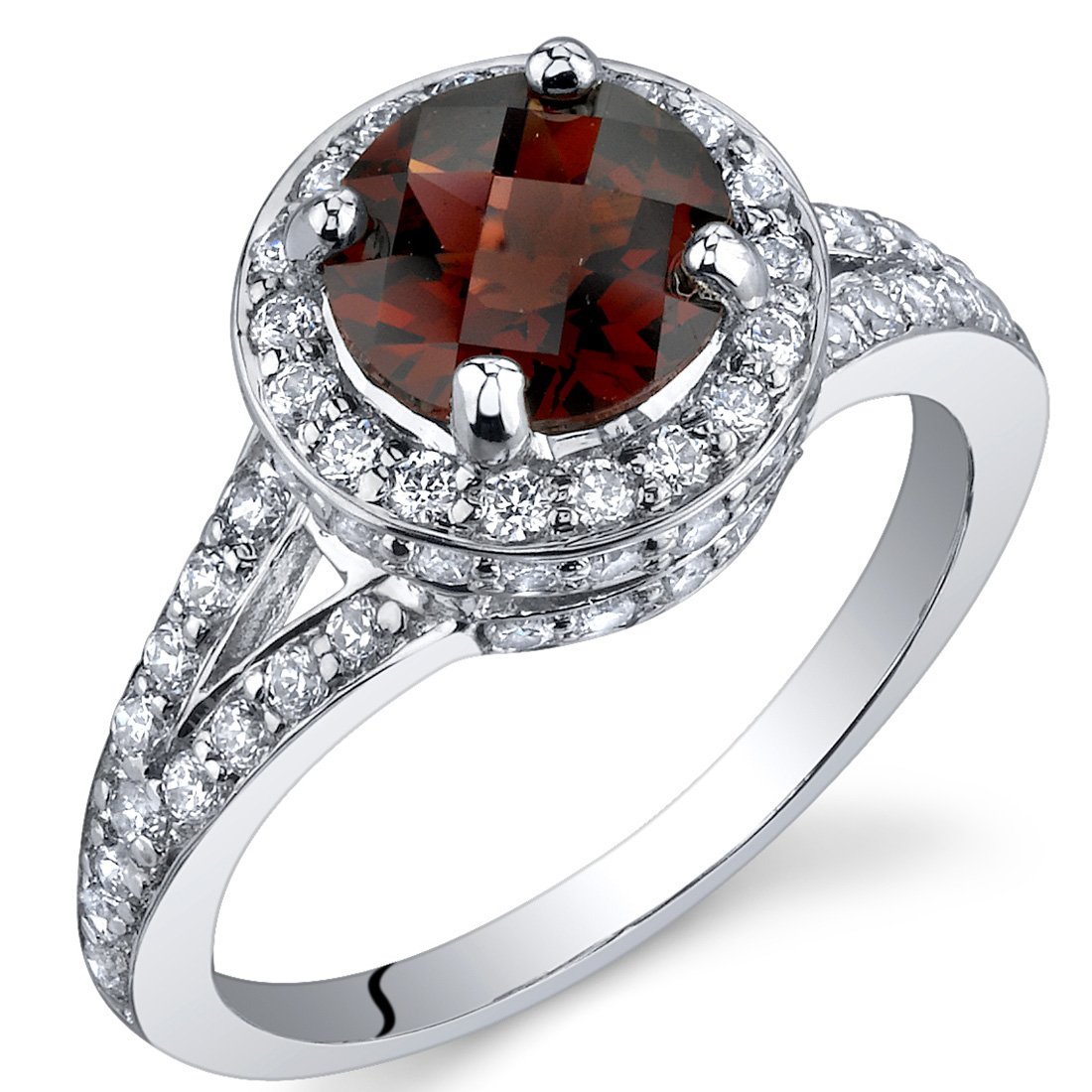 PEORA Garnet Ring for Women 925 Sterling Silver, Vintage Halo Design, Natural Gemstone, 1.50 Carats Round Shape, Comfort Fit, Size 5