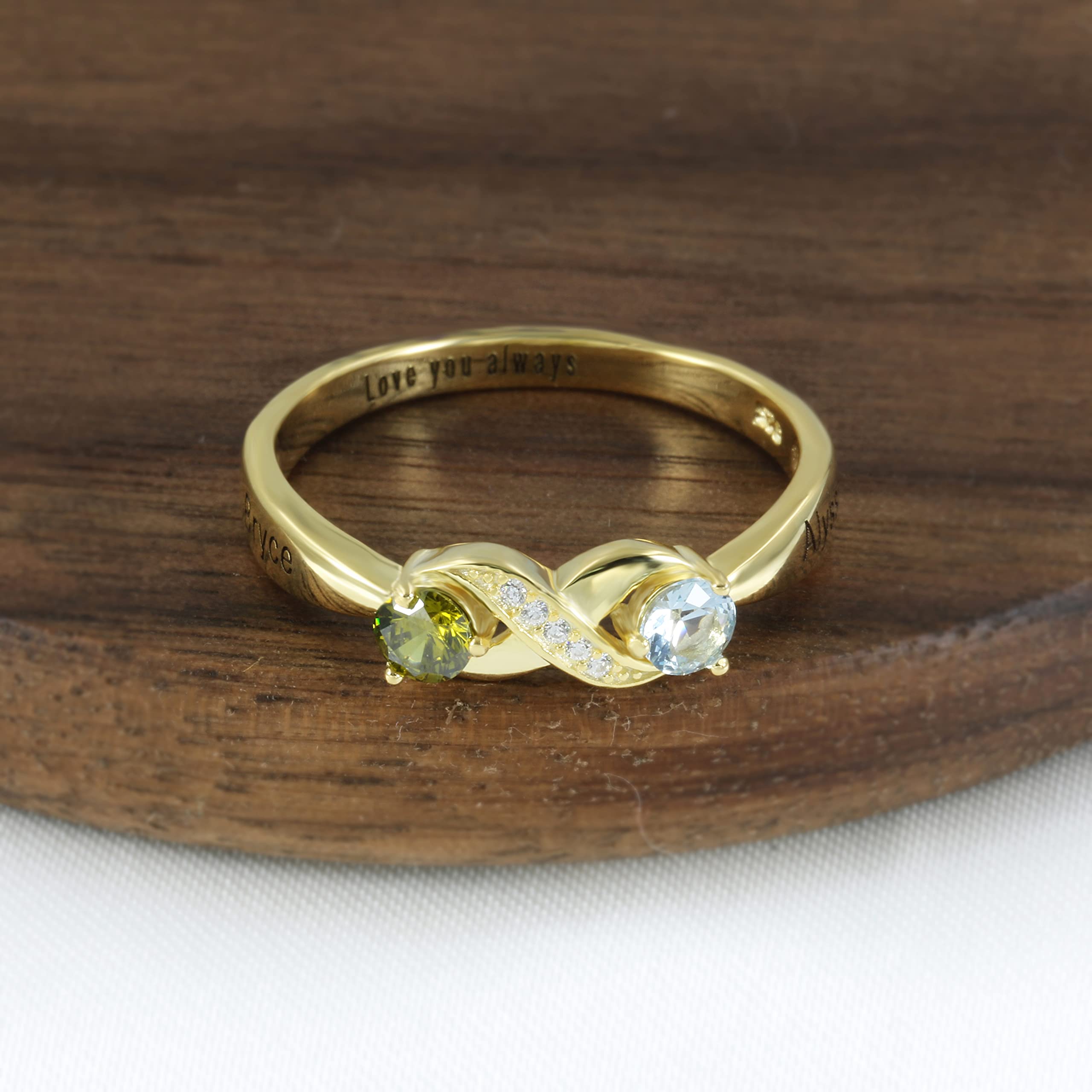Shineyou Custom Infinity Rings with 2 Birthstones for Women Personalized Promise Rings for Her 925 Sterling Silver Ring Mother's Day Gift