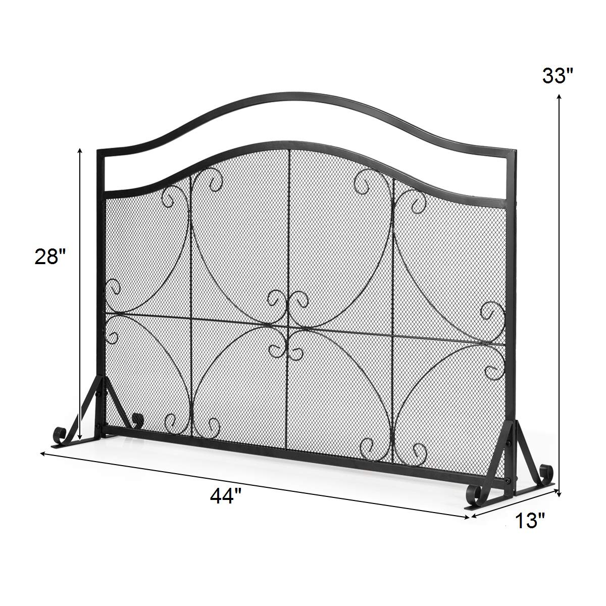 Tangkula 44.5β X 33β Inch Fireplace Screen, Decorative Iron Single Panel Fire Spark Guard Gate w/Metal Mesh, Rustproof Solid Free Standing Fire Screen for Baby or Pet Safe, Outdoor or Indoor Use