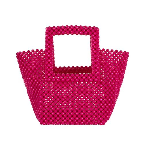 YUSHINY Women Macaron Colored Acrylic Beaded Tote Handmade Bags for Wedding Evening Party (Rosy)