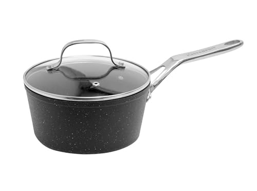 THE ROCK by Starfrit 2-Quart Saucepan with Glass Lid and Stainess Steel Handle, Black