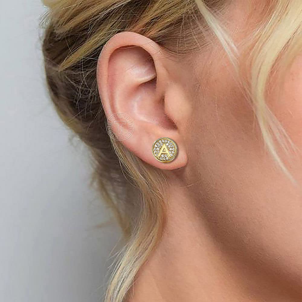 Trendsmax K Initial Letter Stud Earrings for Women Gold Plated Alphabet CZ Stud Earrings