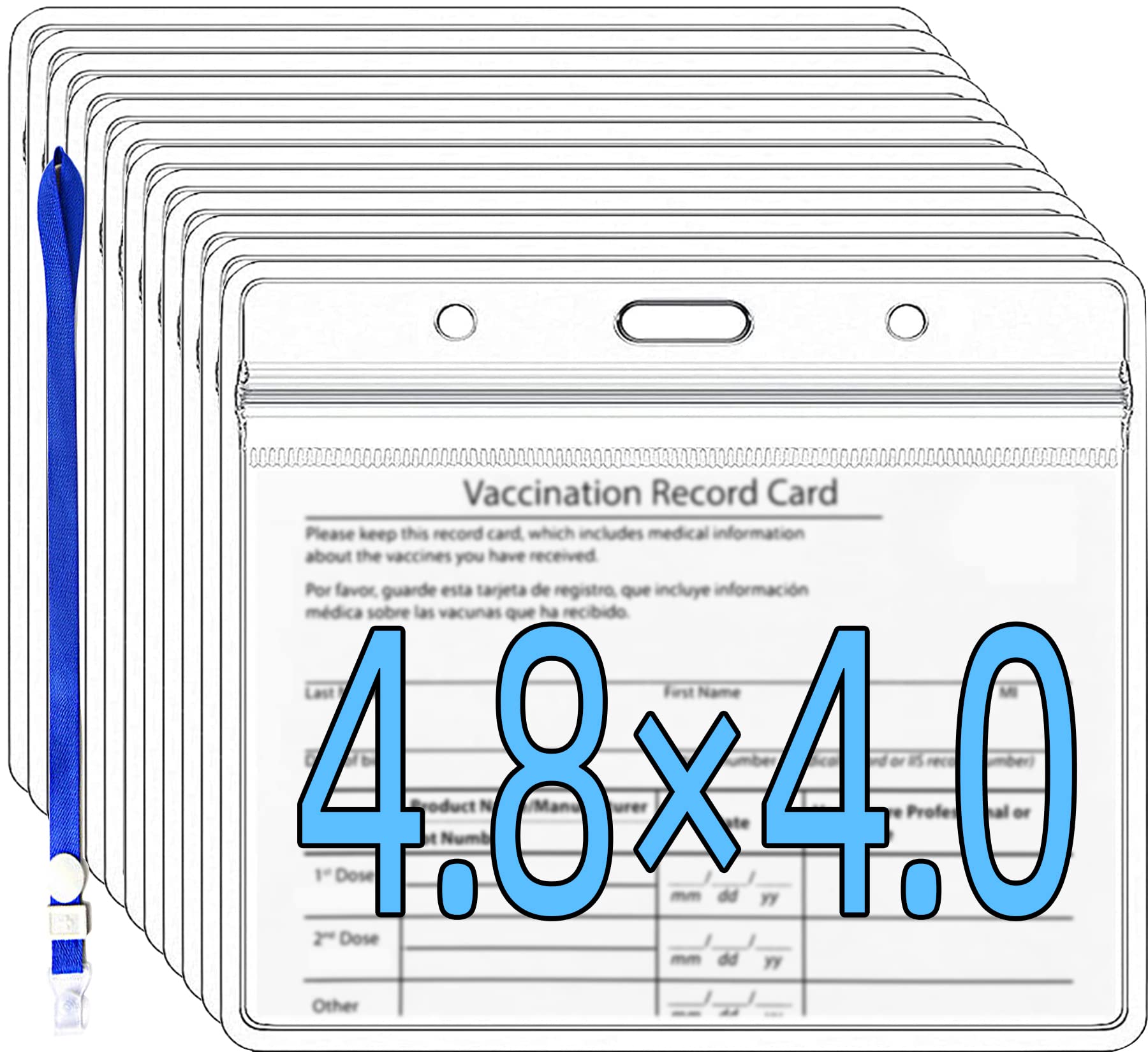 Waterproof Card Protector - 12 Pack Plastic ID Holder for Vaccination Card - Clear Plastic Card Sleeves with Lanyard - Vax Document Holders with Resealable Zip, PVC Material -4.8x4"