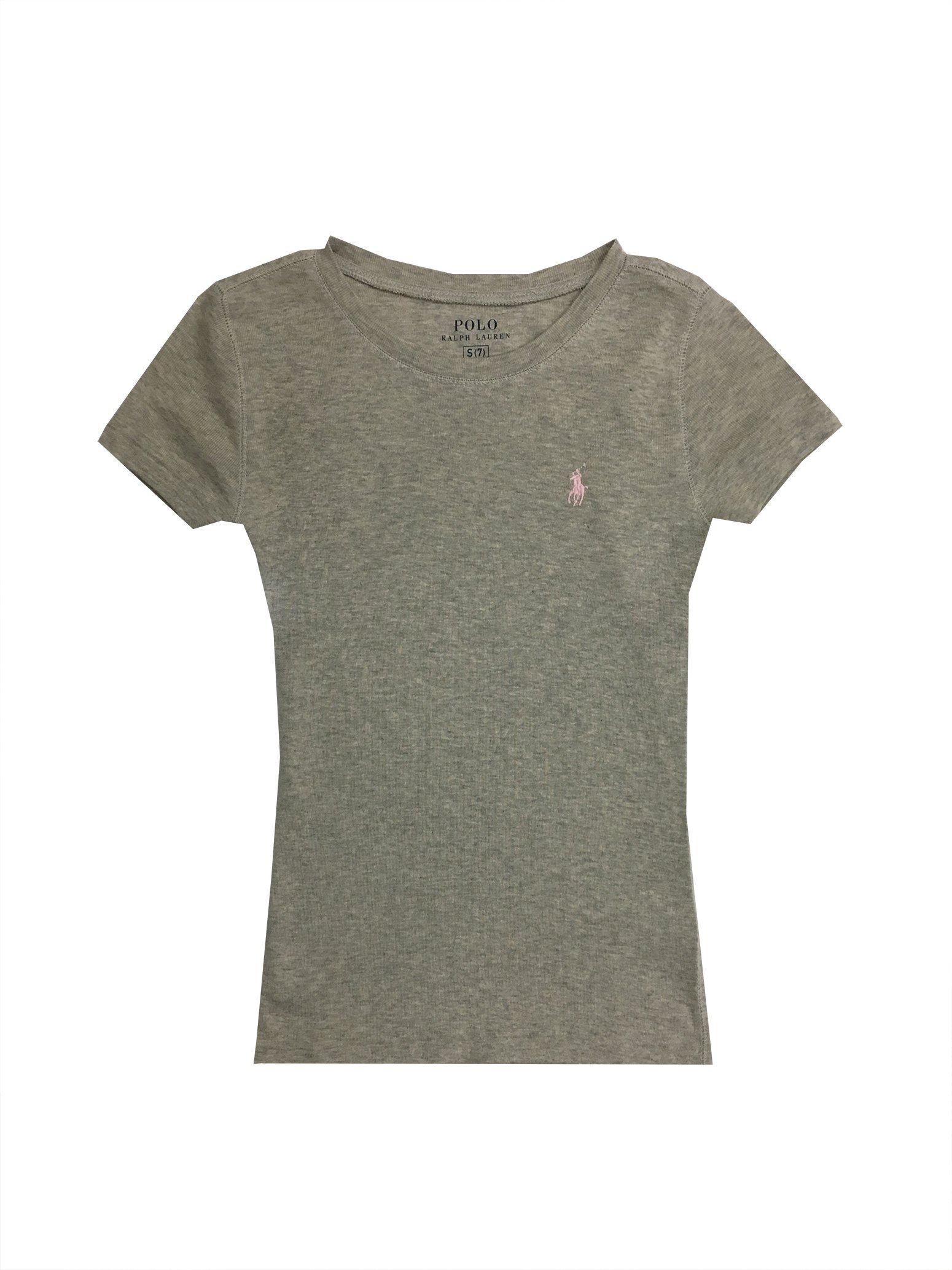 POLO RALPH LAUREN Little Girls Crewneck T-Shirt (7, Light Grey (Pink Pony))