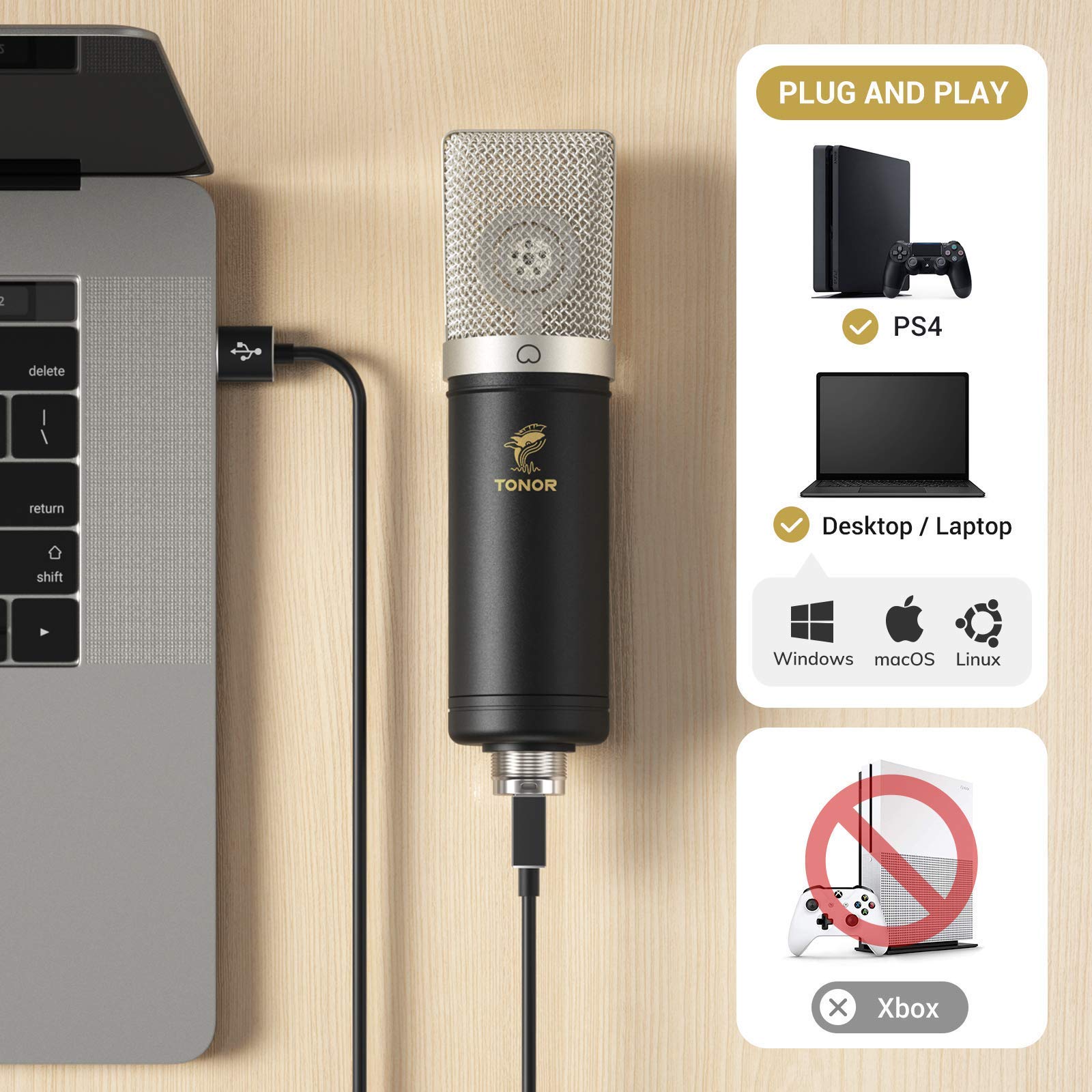 TONOR Condenser Microphone 192kHz/24Bit, USB Cardioid Computer Mic Kit with Upgraded Boom Arm/Spider Shock Mount for Recording, Streaming, Gaming, Podcasting, Voice Over, YouTube, TC-2030