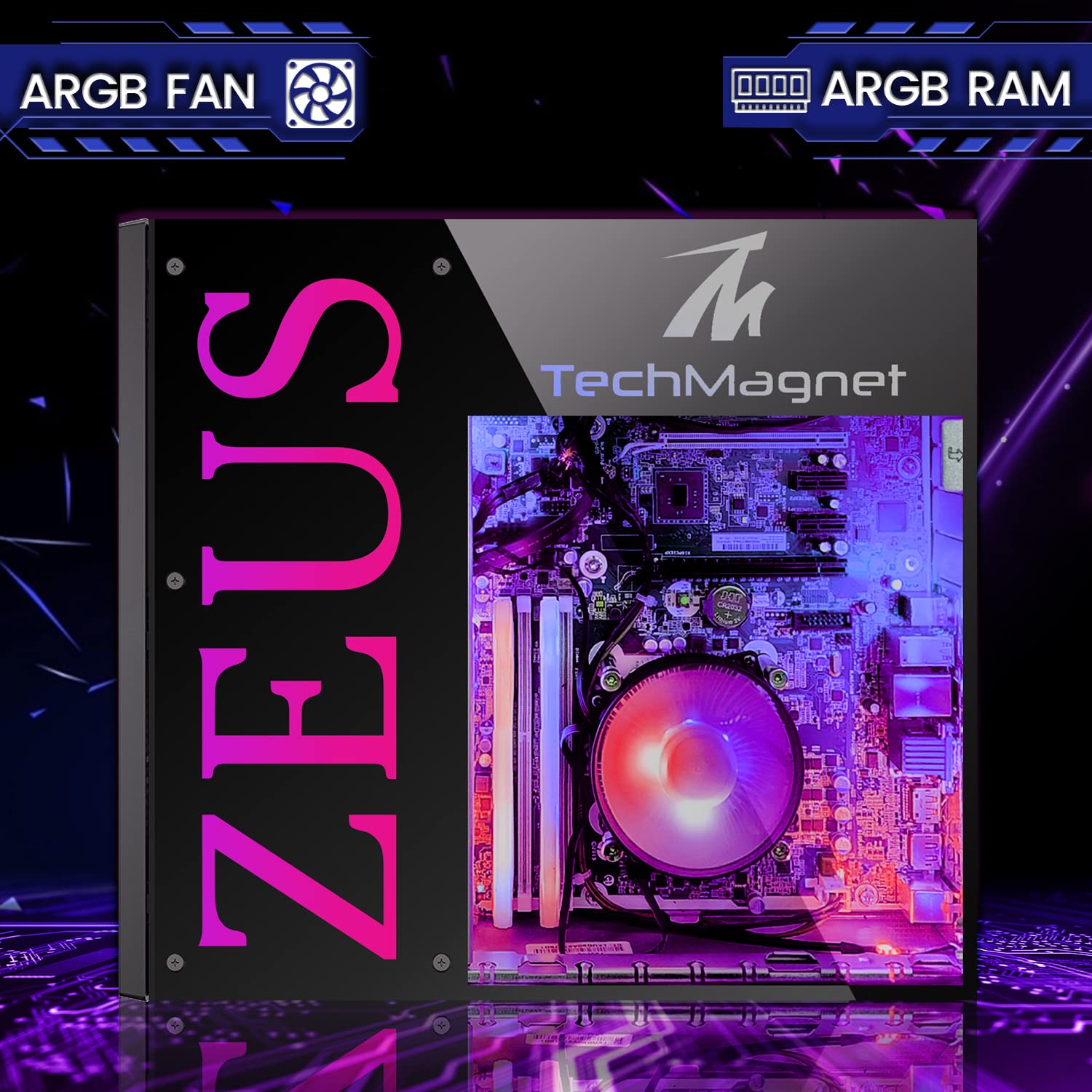 TechMagnet Gaming Desktop PC, Intel i5 4th Gen, Zeus Pro 4, GT 1030, 8GB RAM ARGB, 1TB SSD + 2TB HDD, 22 Inch Monitor, RGB Front Panel 385 Patterns, RGB Kit, Win 10 Pro (Renewed)