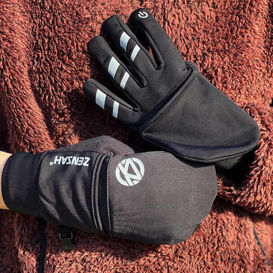 Zensah Convertible Running Mittens and Gloves - Warm Touchscreen Cold Winter Gloves for Women and Men (Black, Medium)
