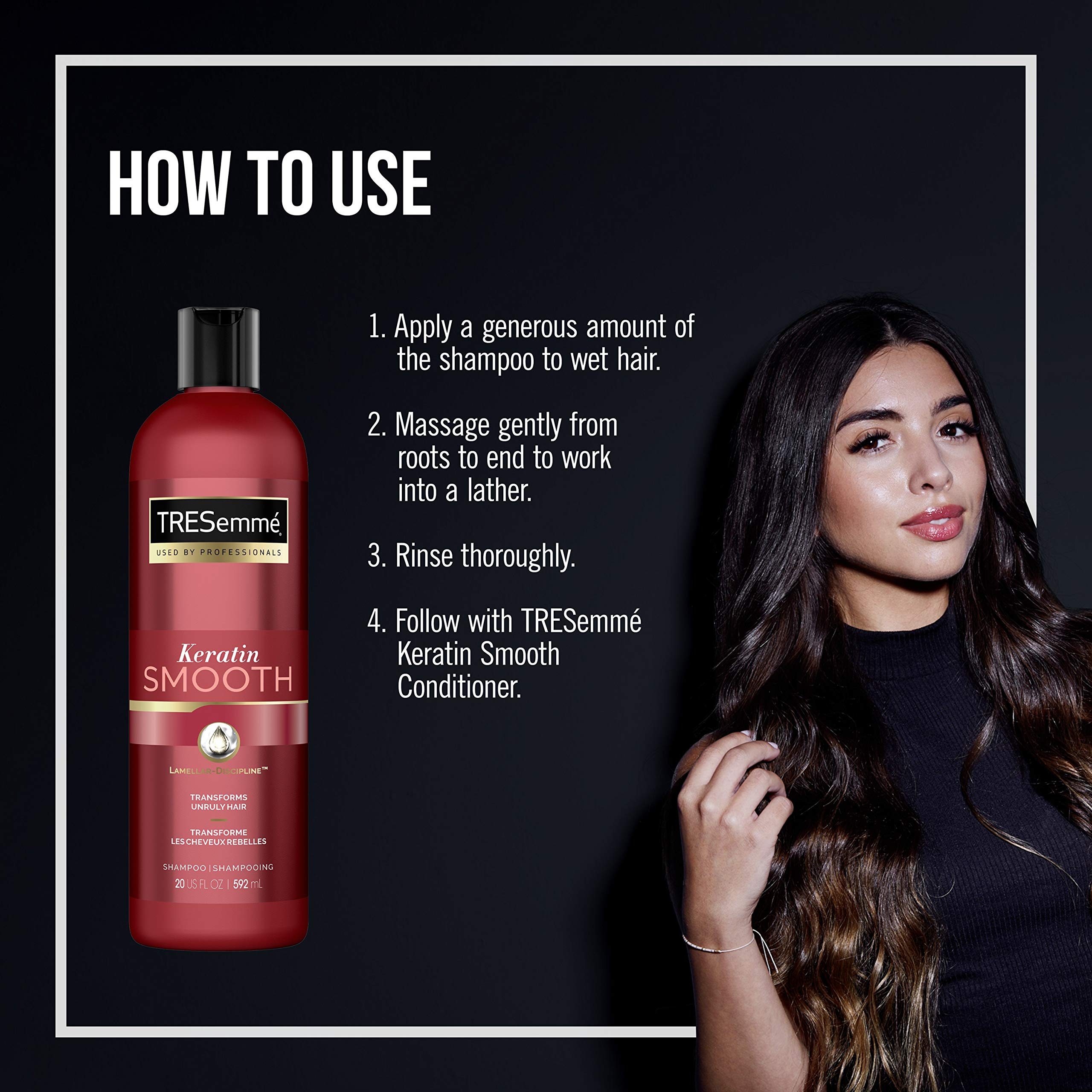 TRESemmé Shampoo Keratin Smooth 4 Count For dry hair Sleek Look for Up to 72 Hours 20 oz