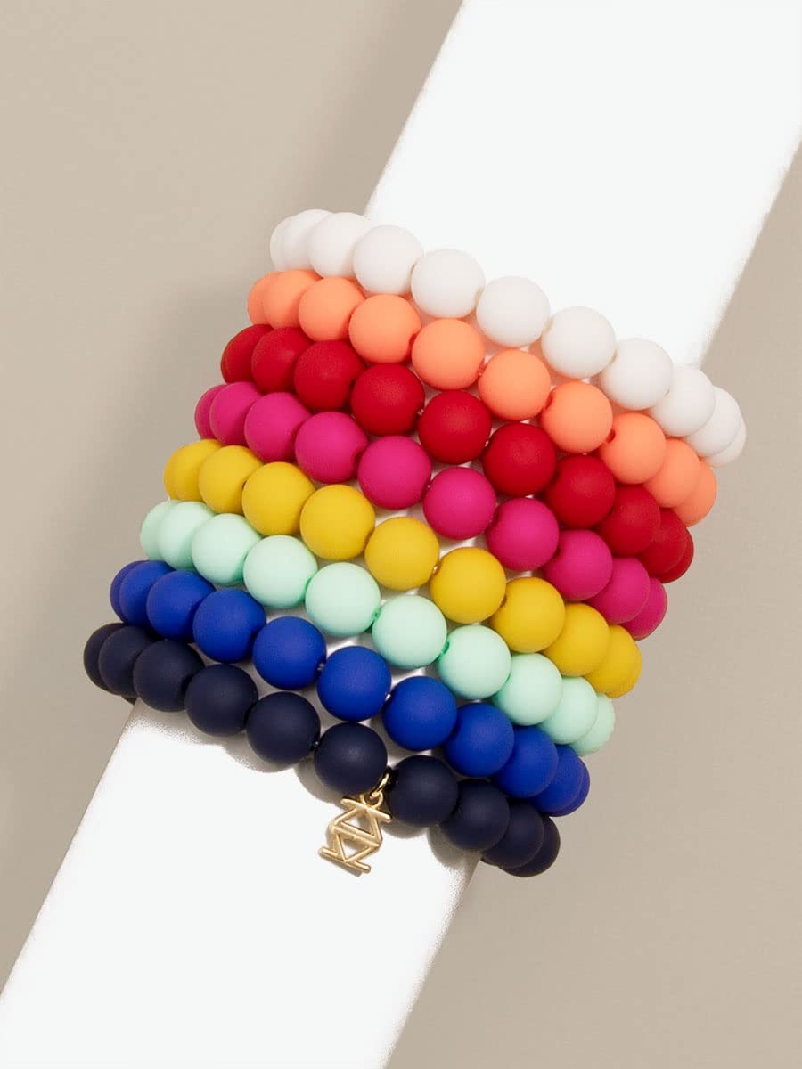 ZENZII Matte Beaded Stretch Bracelet for Women Girls (Hot Pink, Brass)