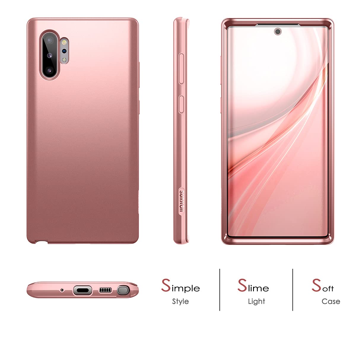 SURITCH Phone Case for Galaxy Note 10 Plus/Note 10+, Front Cover with Built-in Screen Protector Shockproof Full Body Protection Slim Soft TPU Hybrid Bumper Protective Cover for Men Women - Rose Gold