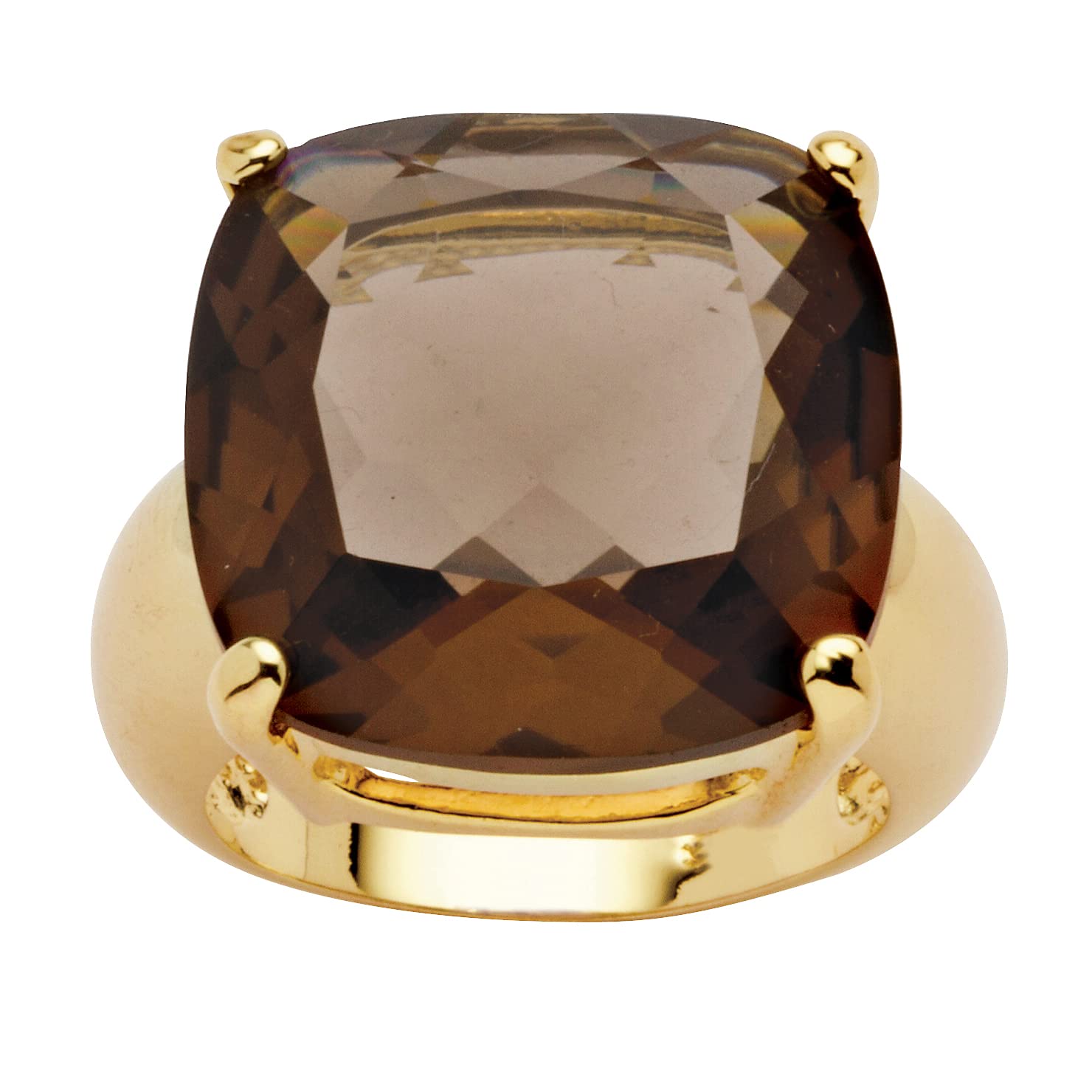 PalmBeach Yellow Gold-plated Cushion Genuine Smoky Quartz Ring Sizes 6-10 Size 8