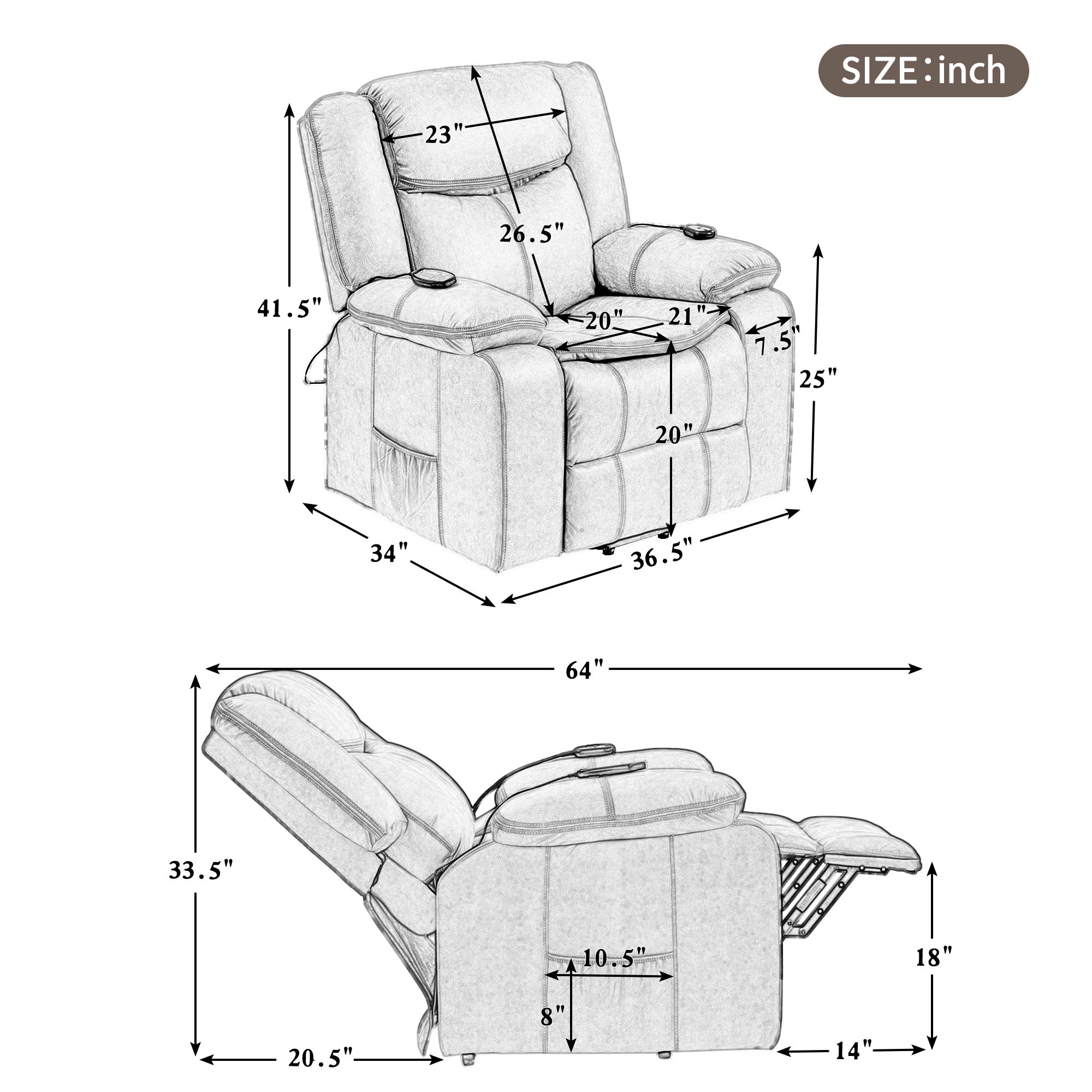 Prohon Chair with 5 Mode Vibration Massage and Heat Function, Comfort Lift Rocker Single Lounge Sofa Ergonomic Power Reclining for Adults Elderly, Brown