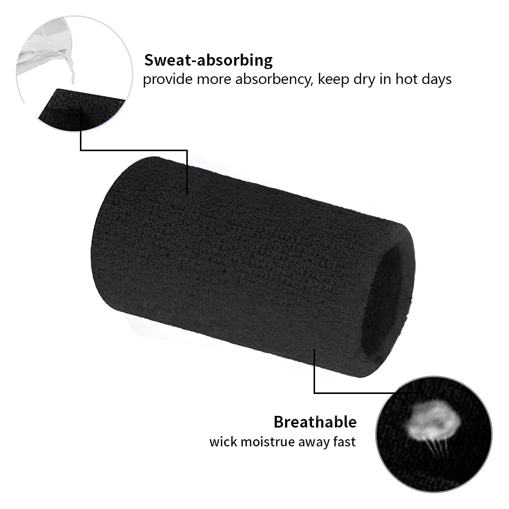 TOPTIE 6 Inch Wrist Sweatband, 6 PCS Long Wrist Sweatbands, Sports Athletic Wristbands-Black