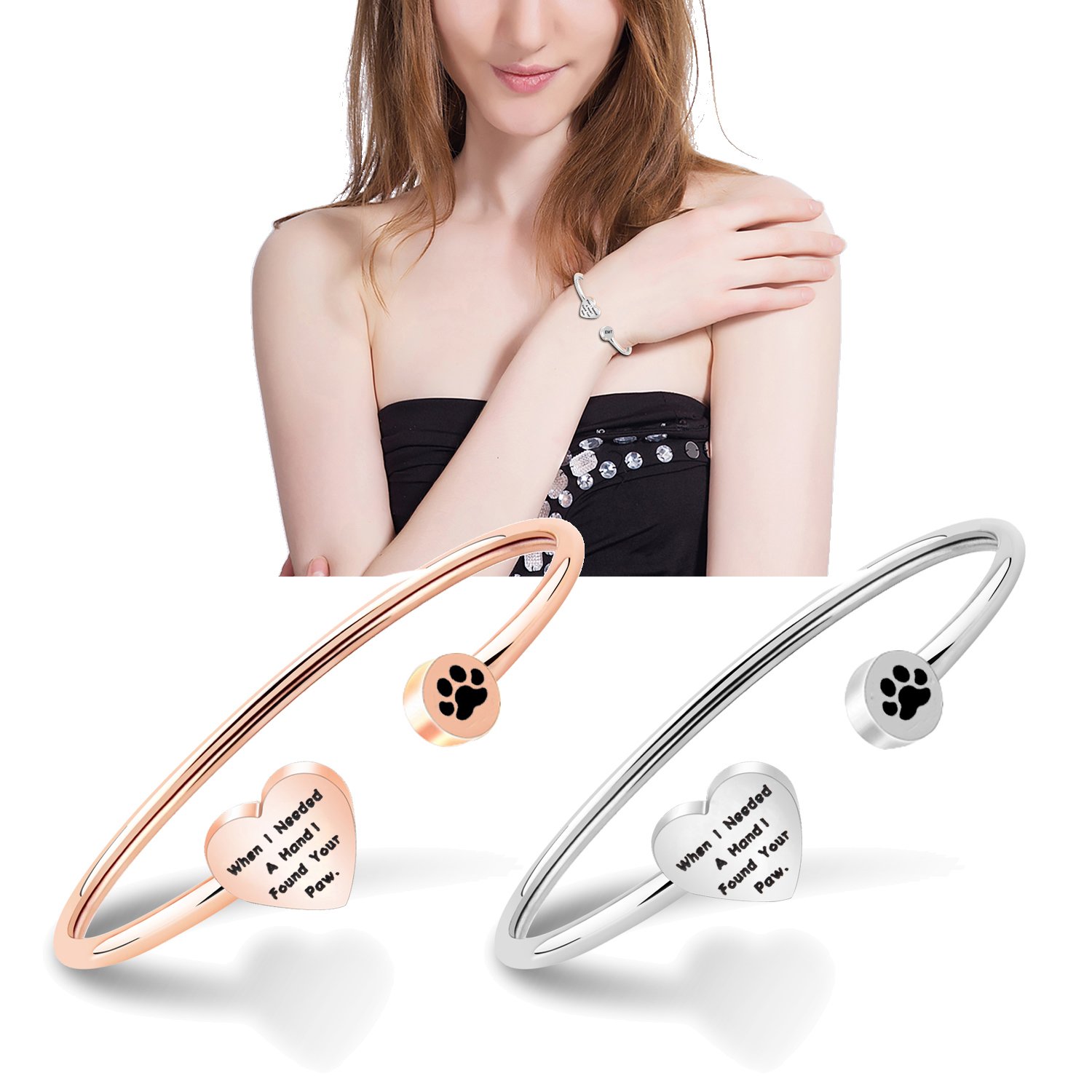 PLITI Dog Lovers Paw Print Bangle Bracelet When I Needed A Hand I Found Your Paw Bracelet For Dog Mom (Dog Paw)