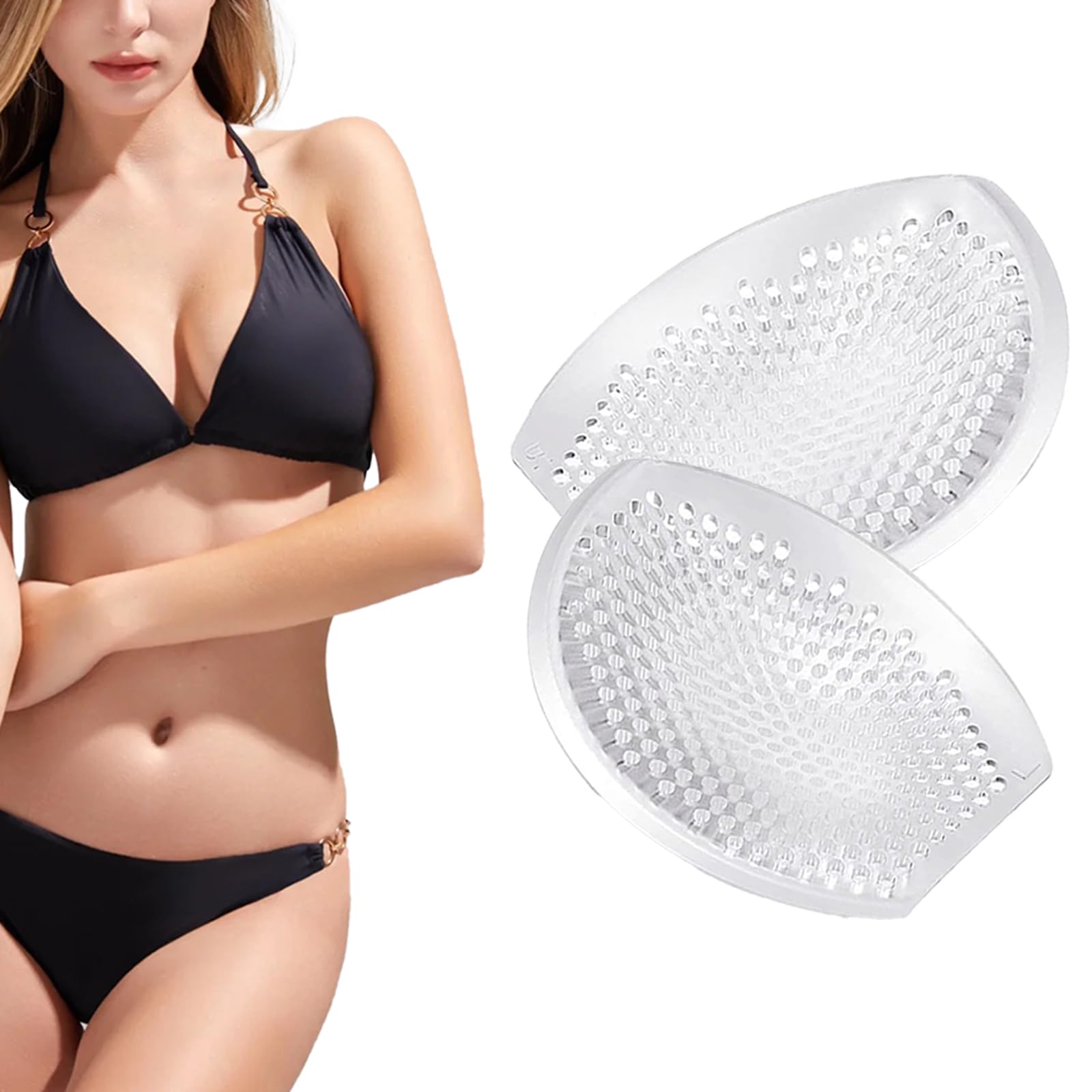 Silicone Bra Inserts, Semi-Adhesive Breast Lift Enhancers Pads Push Up Cup V-Shaped, Reusable, Breathable