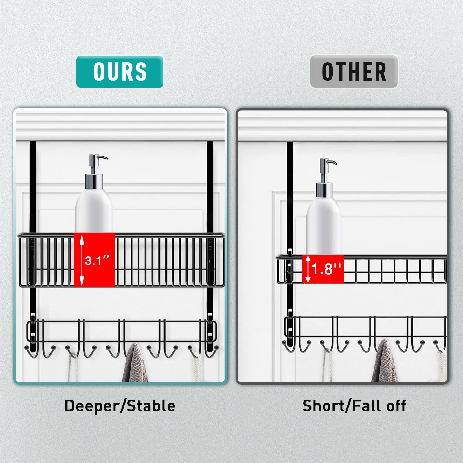 REFLYING Over The Door Organizer Hanger, Door Hanger Towel Rack 15 Hooks with 2 Mesh Basket, Over Door Bathroom Organizer,Hooks Hanger Shelf