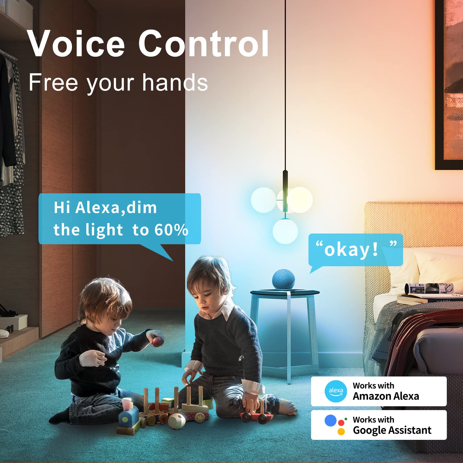 TJOY Alexa Smart Light Bulbs, WiFi Led Light Bulb Work with Alexa&Google Home, Dimmable RGB Color Changing 2700-6500K Smart App Control (2.4Ghz Only), A19 E26 9W (60W Equivalent) 800 Lumen,1 Pack…