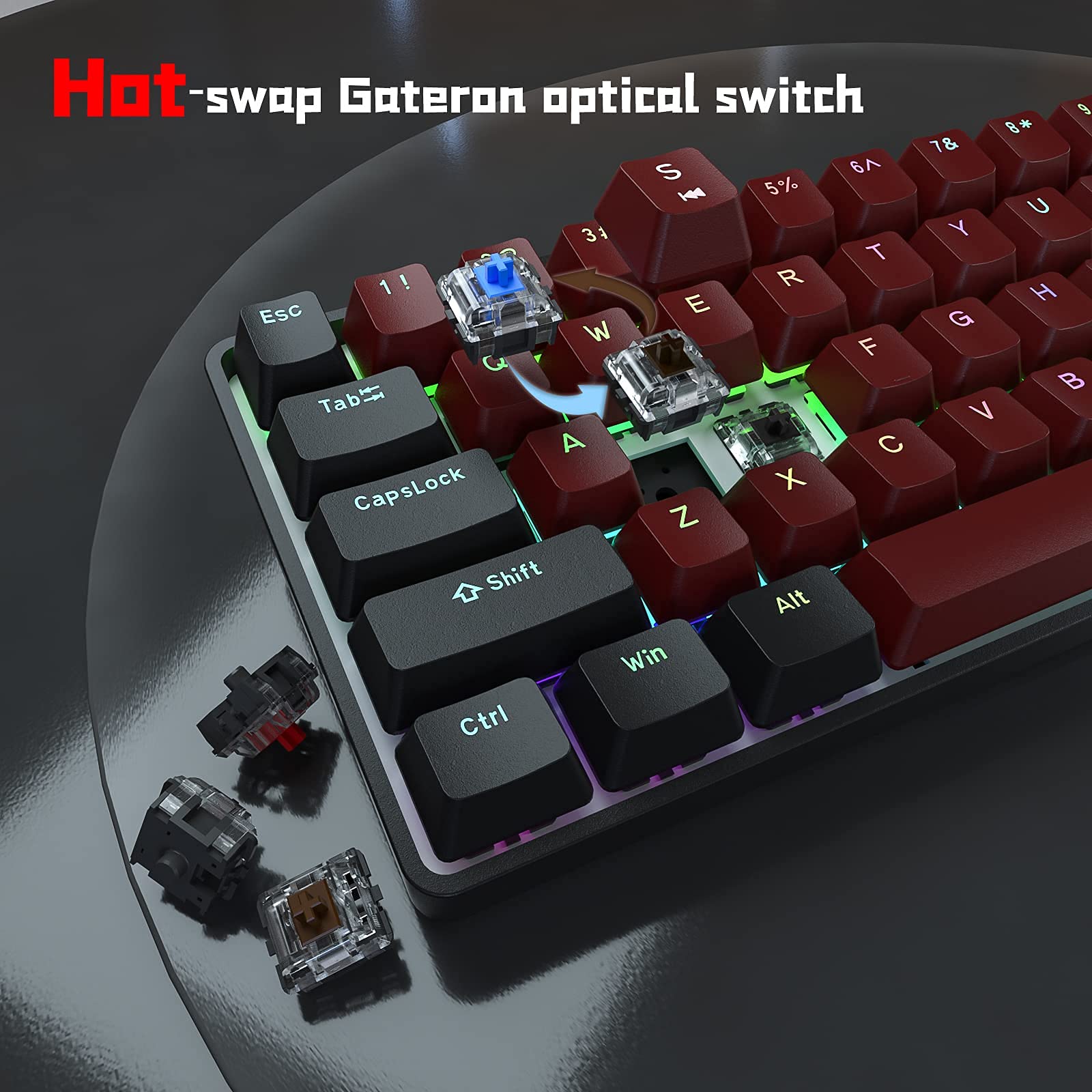 TMKB GK61 60% Mechanical Gaming Keyboard,Hot Swap Dual-Mode RGB Blacklit Ultra-Compact Mini Compact 61 Keys Keyboard for PC/Mac Gamer Full-Key Programmable (Red Switch)