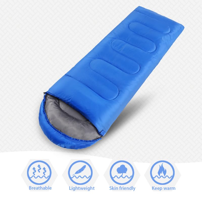 Wind Tour 3 Season Lightweight Waterproof Indoor & Outdoor Spliceable Single Sleeping bag 1.35kg with left and right zippers for Hiking Backpacking Camping (Blue with left zipper)