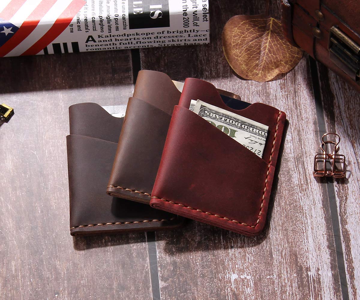 Robrasim Front Pocket Minimalist Slim Wallet, Handmade Genuine Leather Minimalist Credit Card Case Holder for Men & Women - Coffee