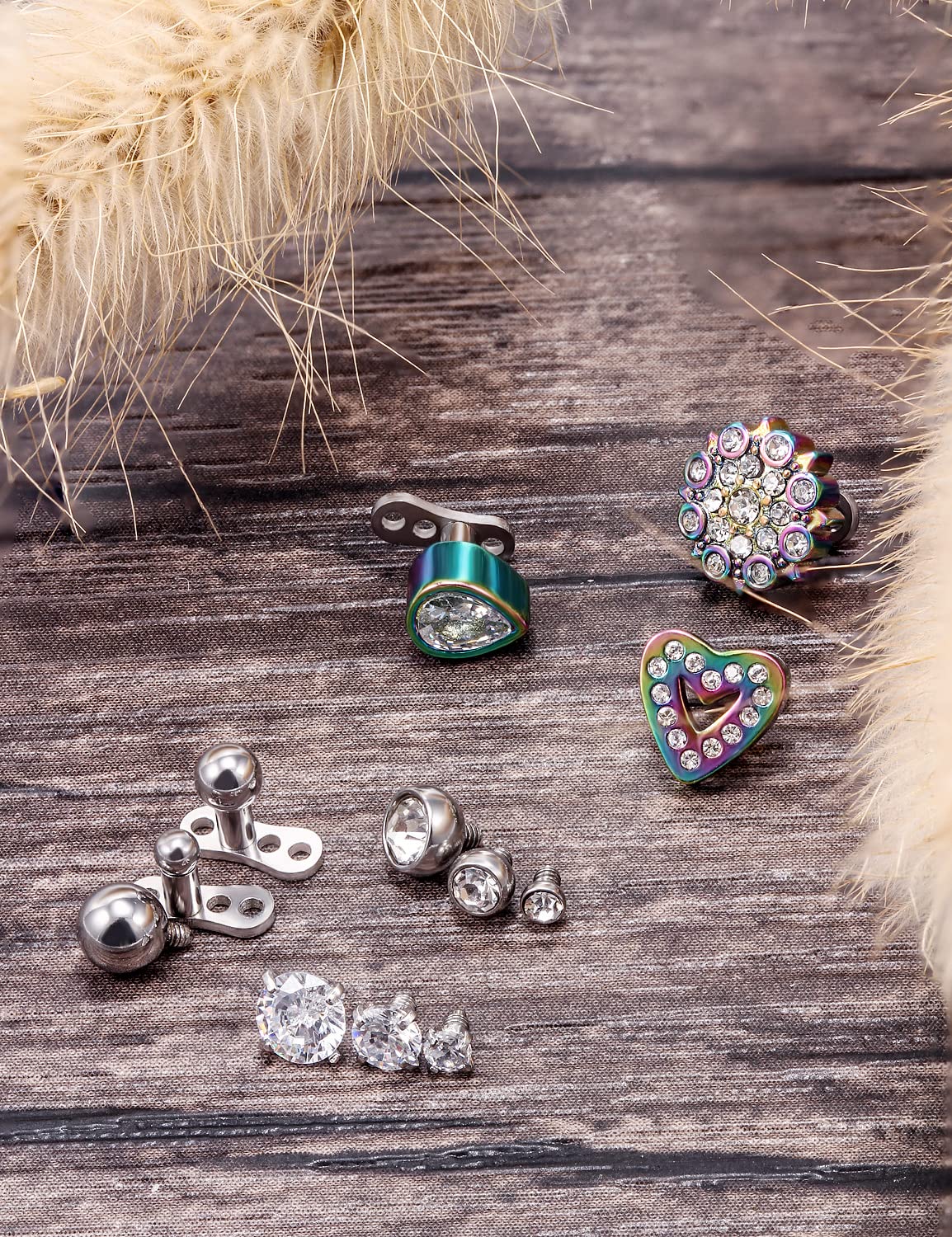 Vsnnsns 14G Dermal Piercing Jewelry Anchor Tops Dermal Tops Titanium Base Microdermals Piercing for Women Men Internally Threaded Dermal Anchor Tops CZ 2mm 3mm 4mm Ranibow