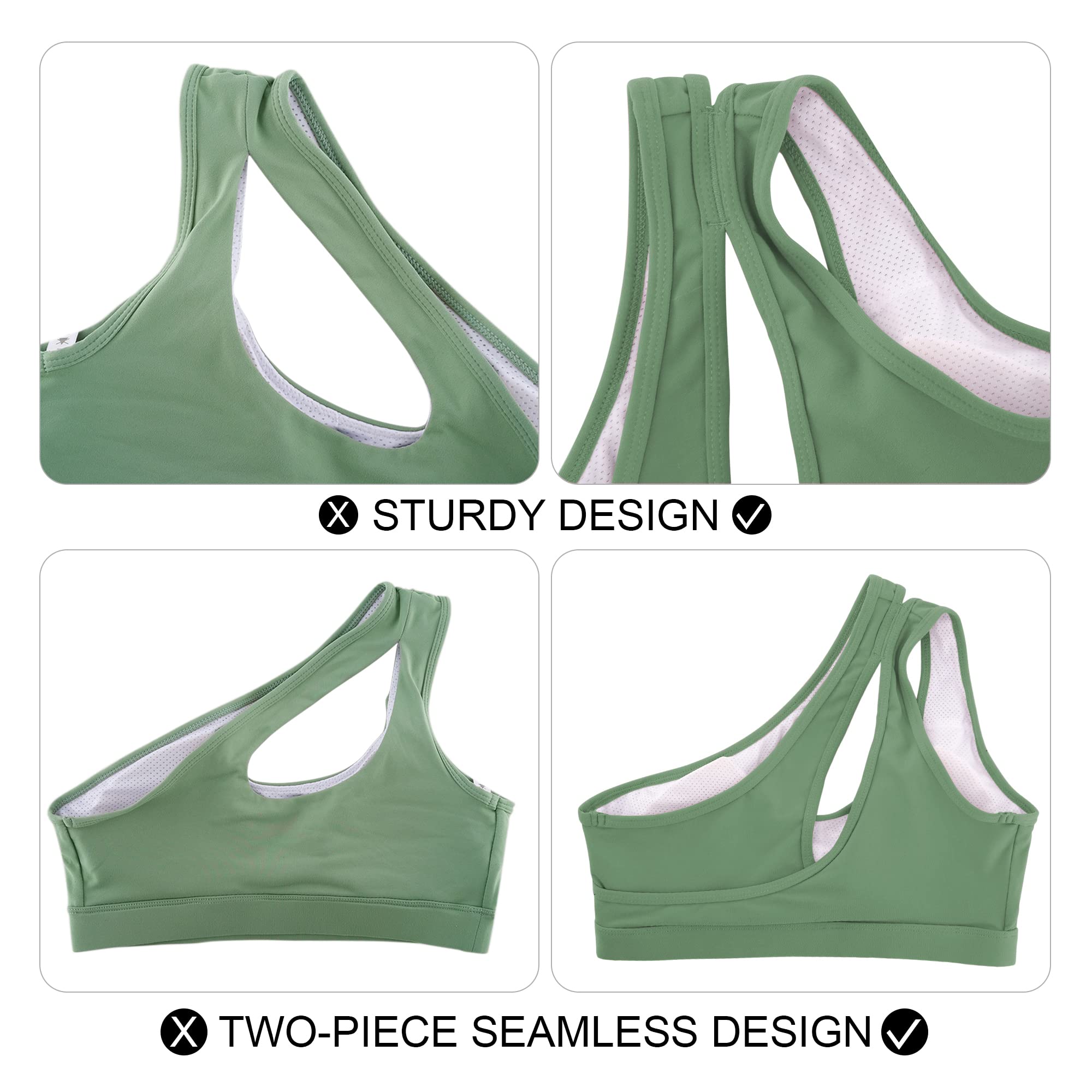 YOGASASA One Shoulder Sports Bra for Women Workout Bras Sexy Cute Yoga Bra Medium Support,Green